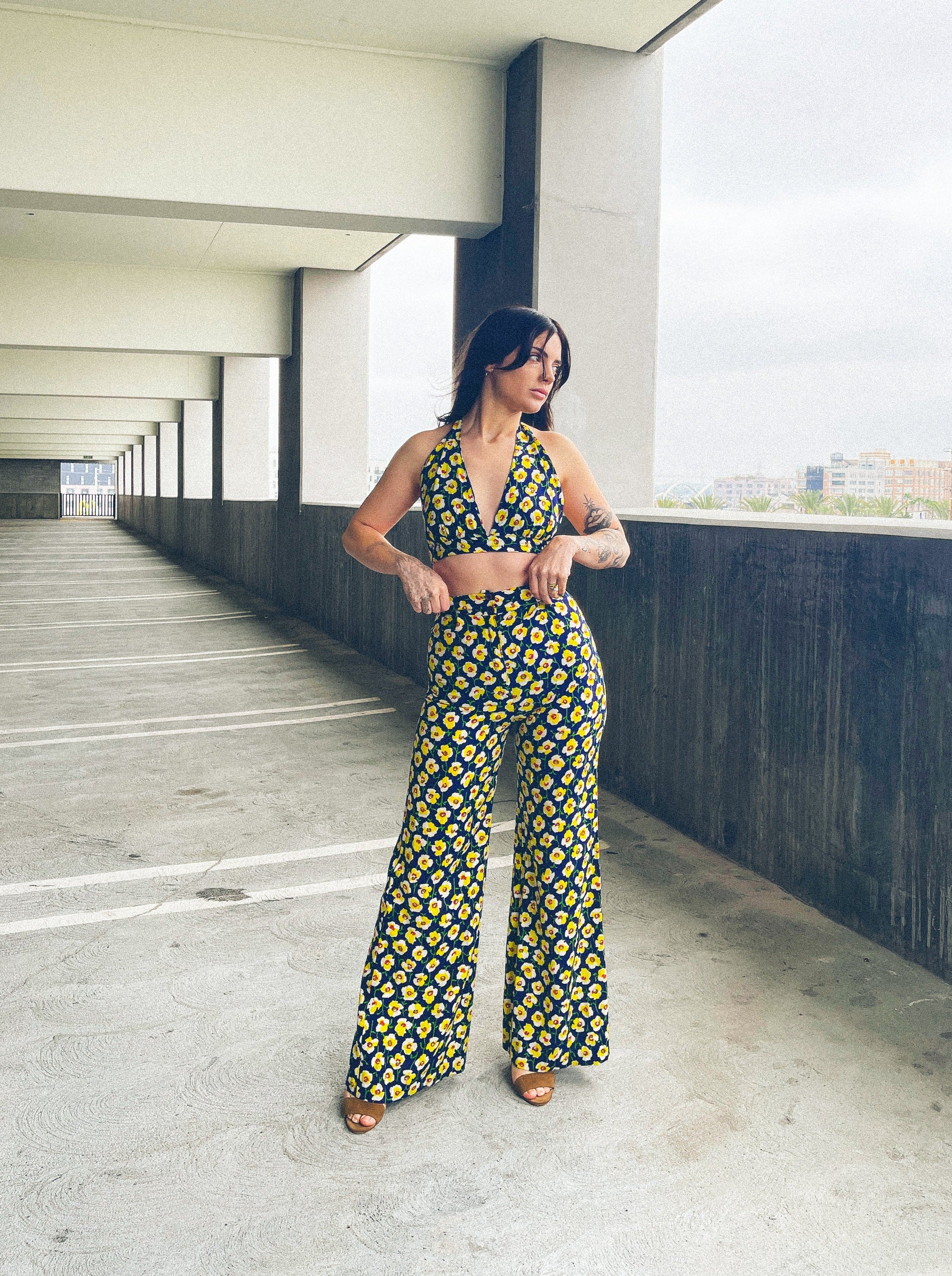 1970s Wendy Watts Floral Halter Ensemble