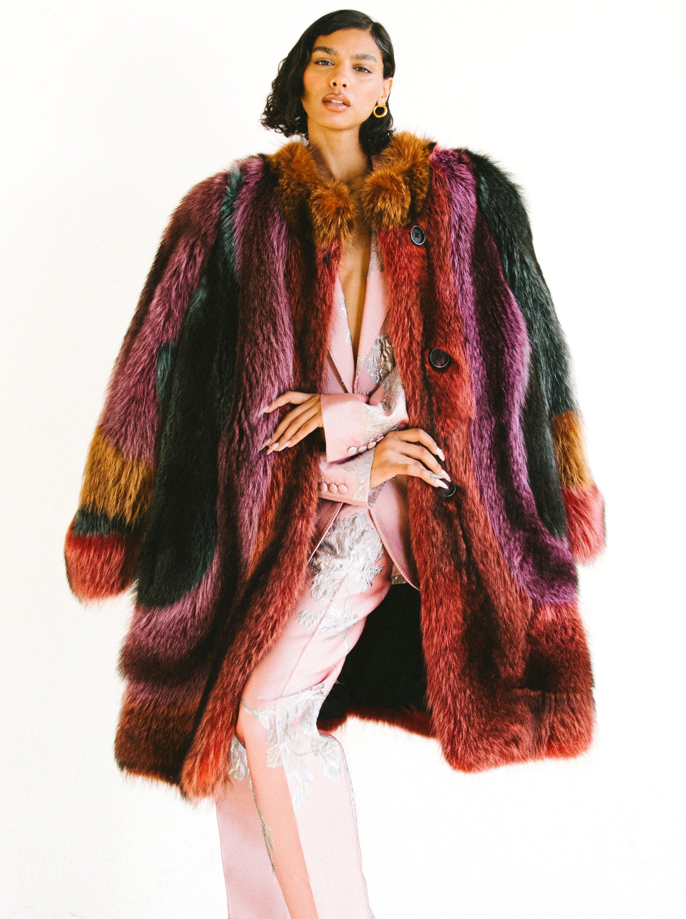 Multicolor Fox Fur Coat