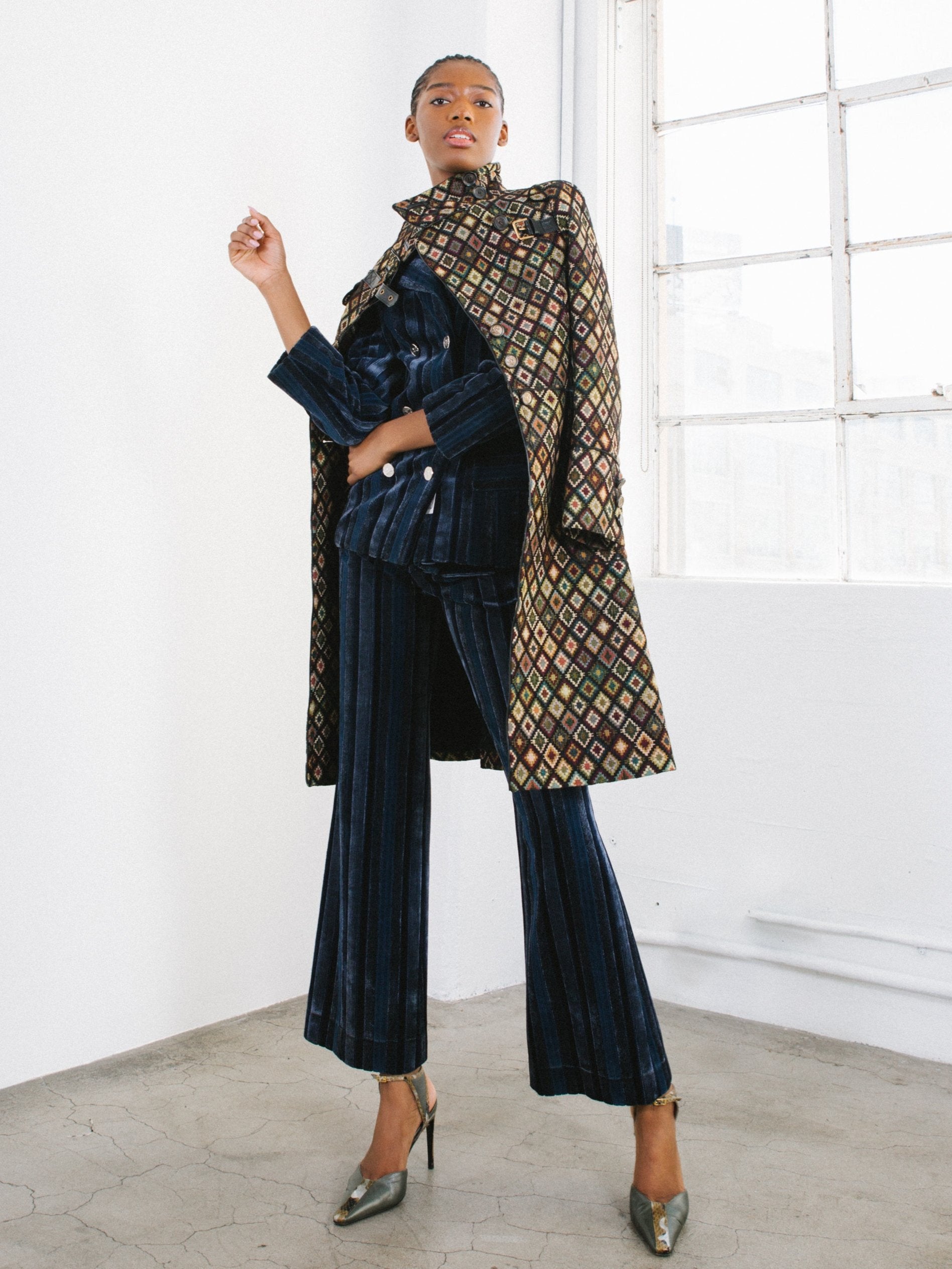 1970s Navy Striped Velour Suit
