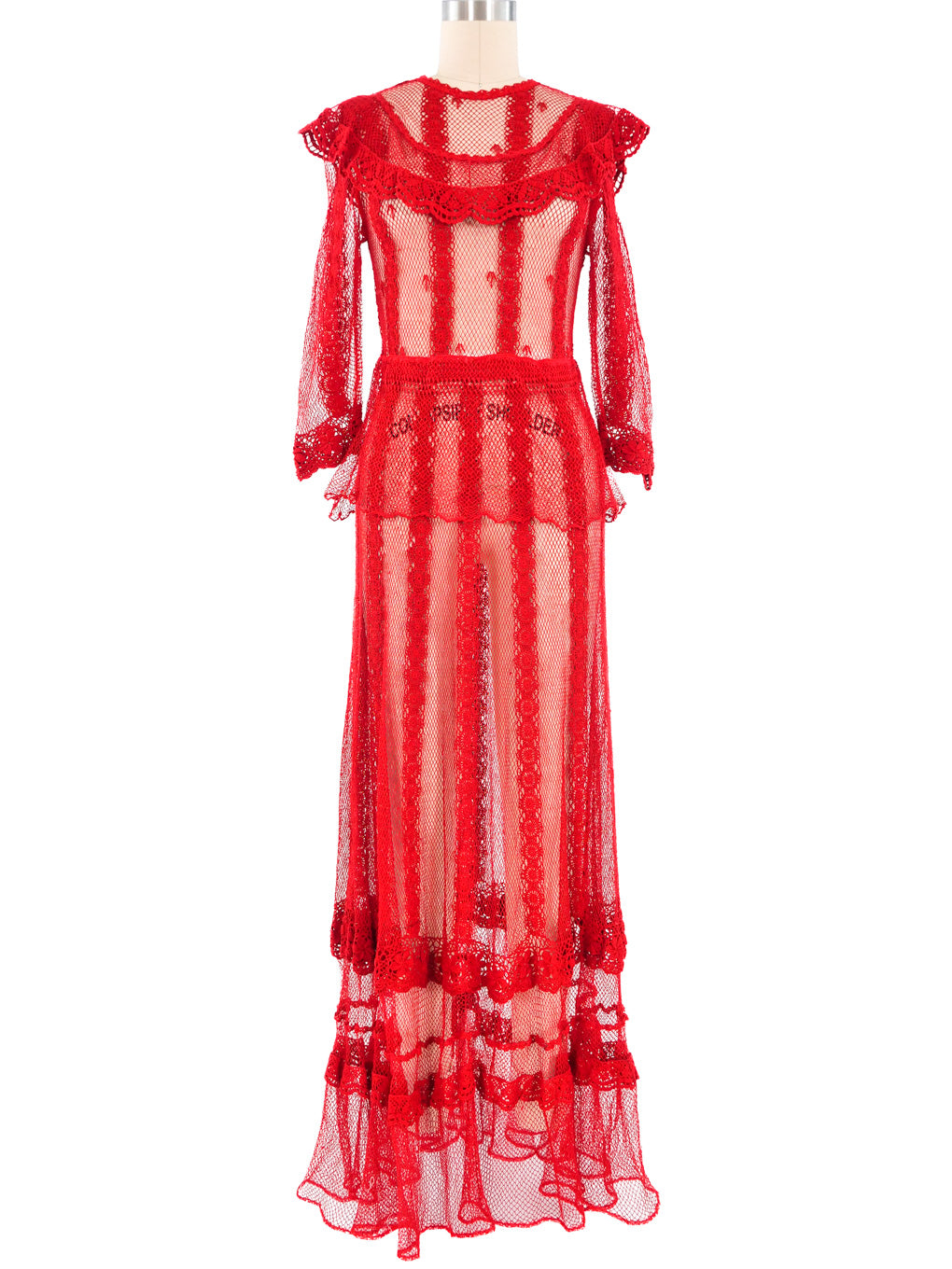 Red Ruffle Net Crochet Maxi Dress