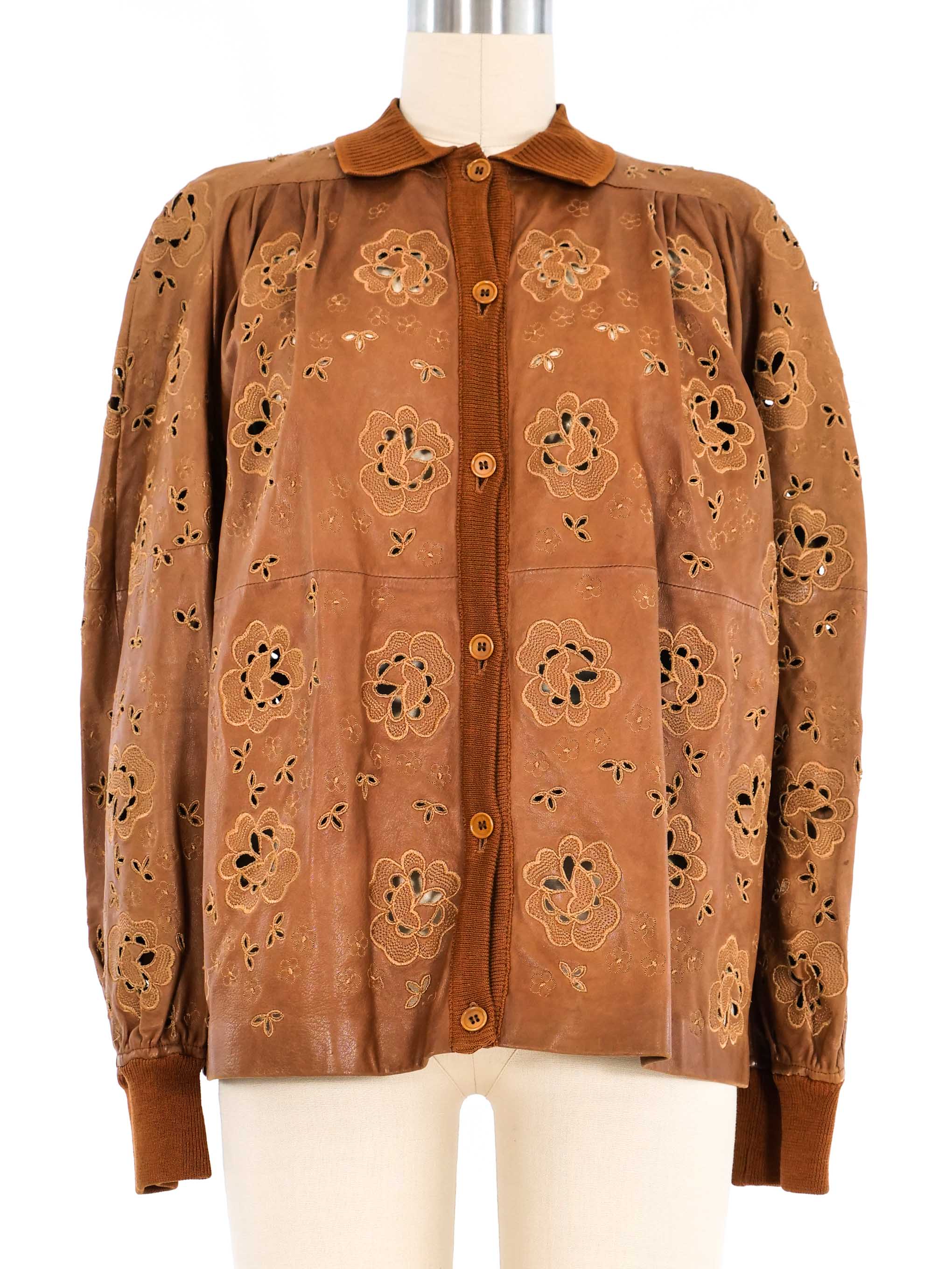 Valentino Eyelet Floral Leather Jacket