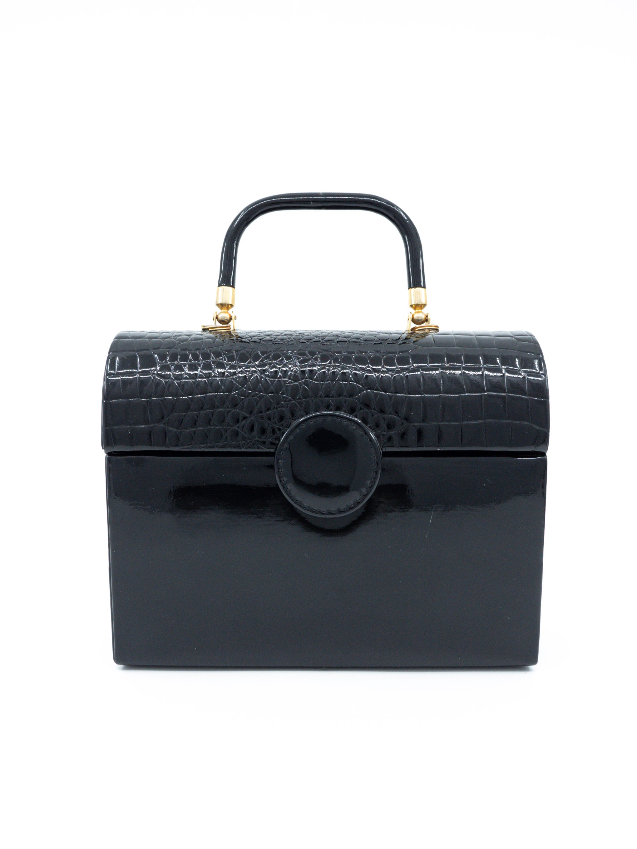 1950s Black Patent Box Bag