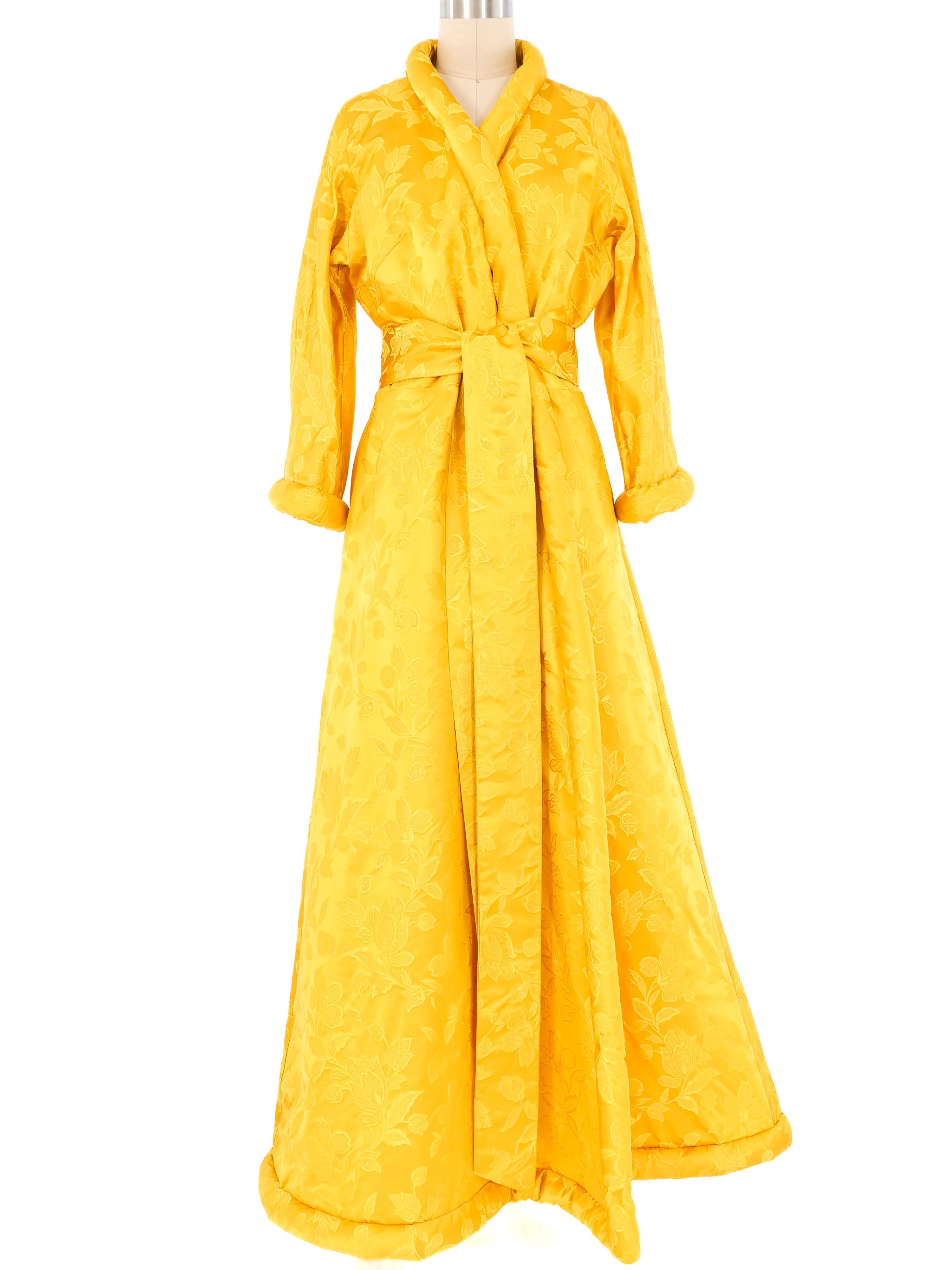 1950s Dynasty Yellow Brocade Puff Trim Robe