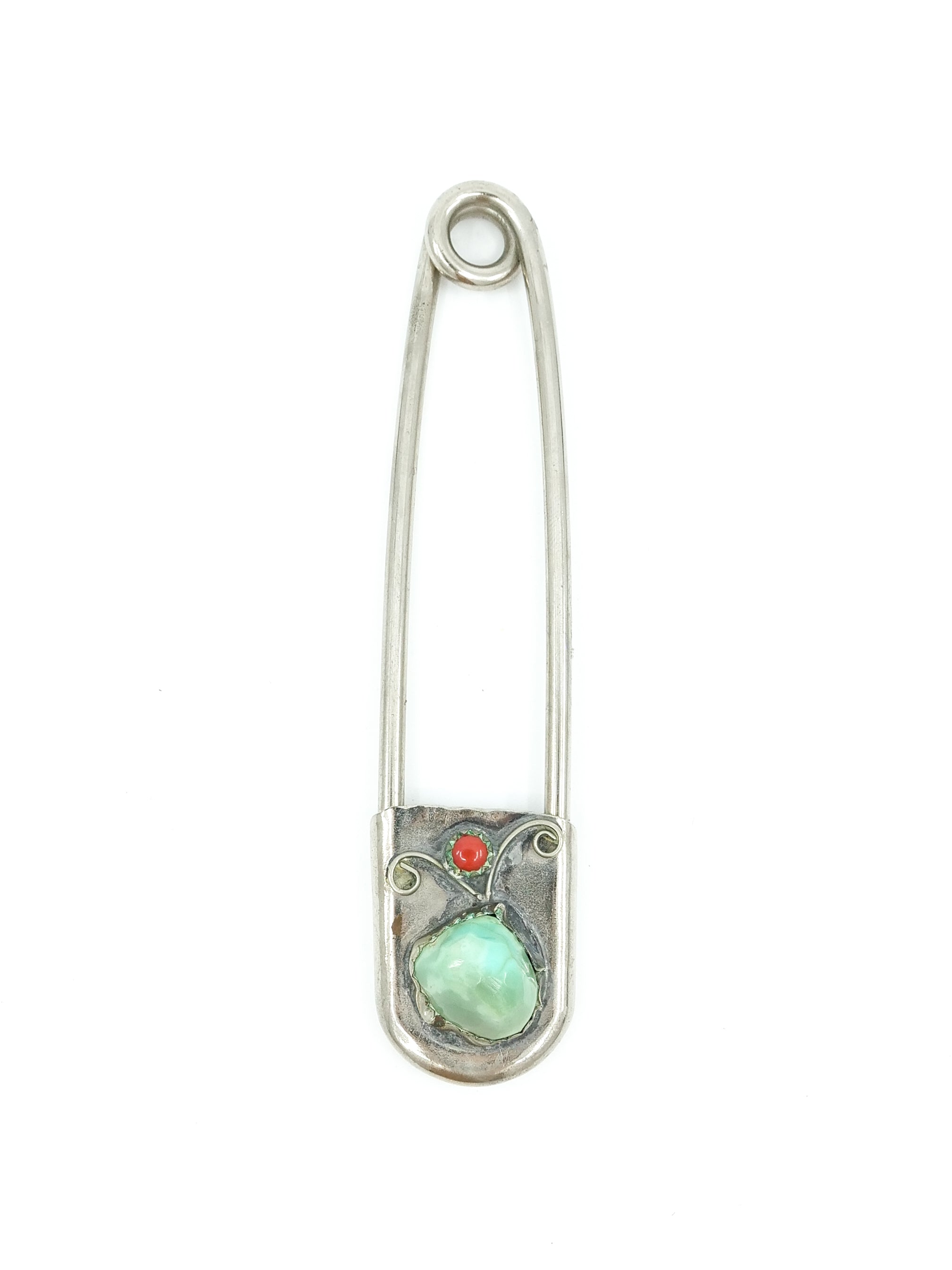 Jumbo Safety Pin Key Ring With Turquoise Stone