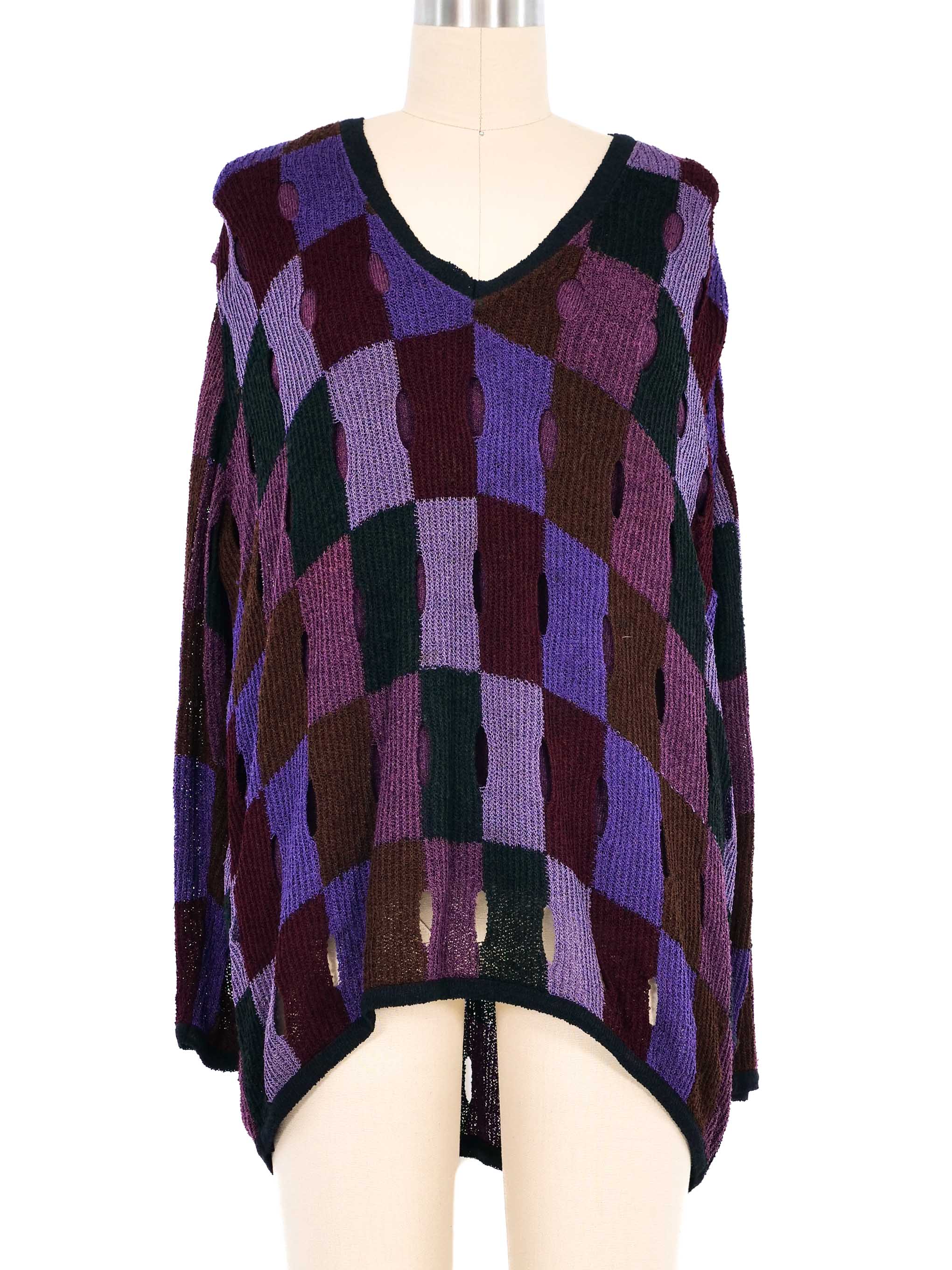 1980s Purple Cutout Check Sweater