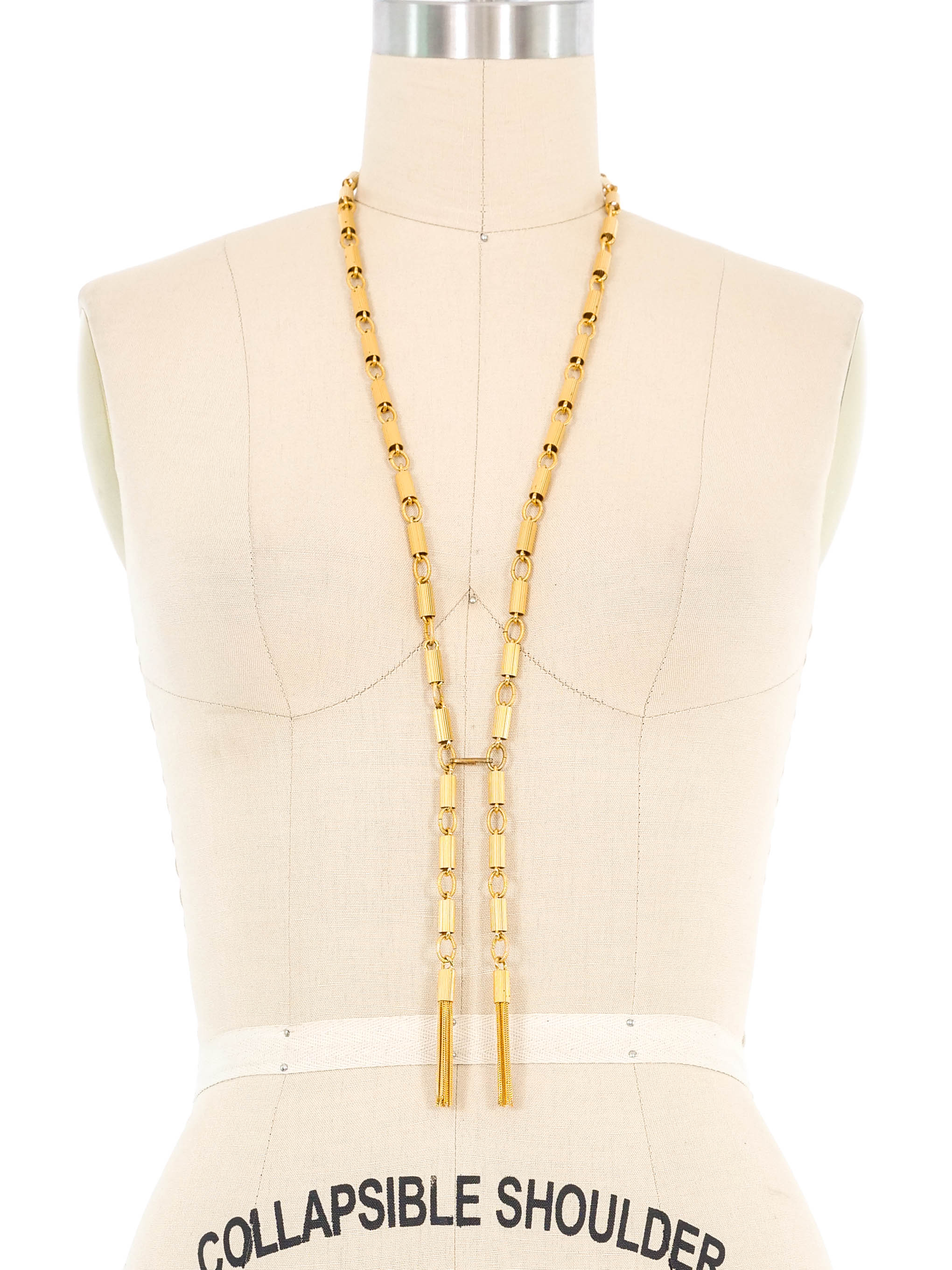 Goldtone Tube Chain Link Tassel Necklace