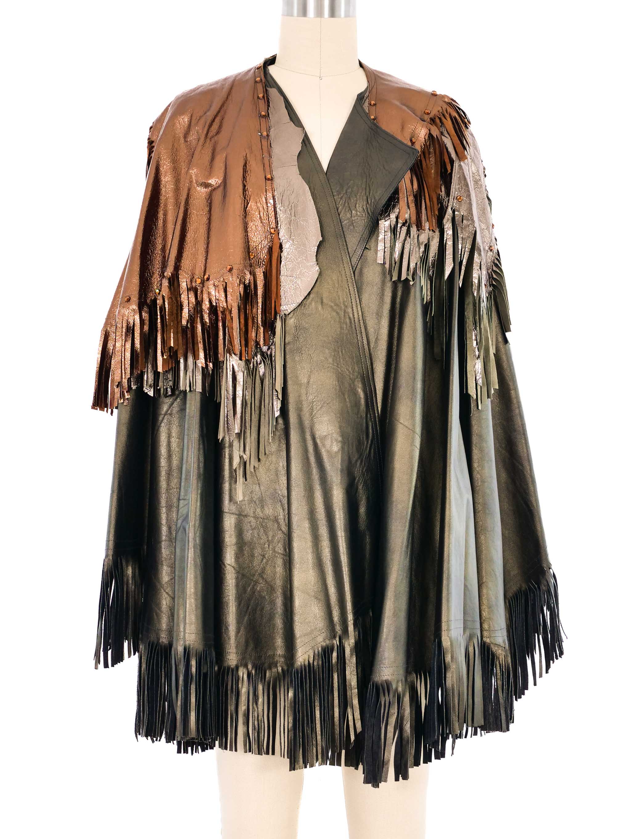 Metallic Leather Layered Cape