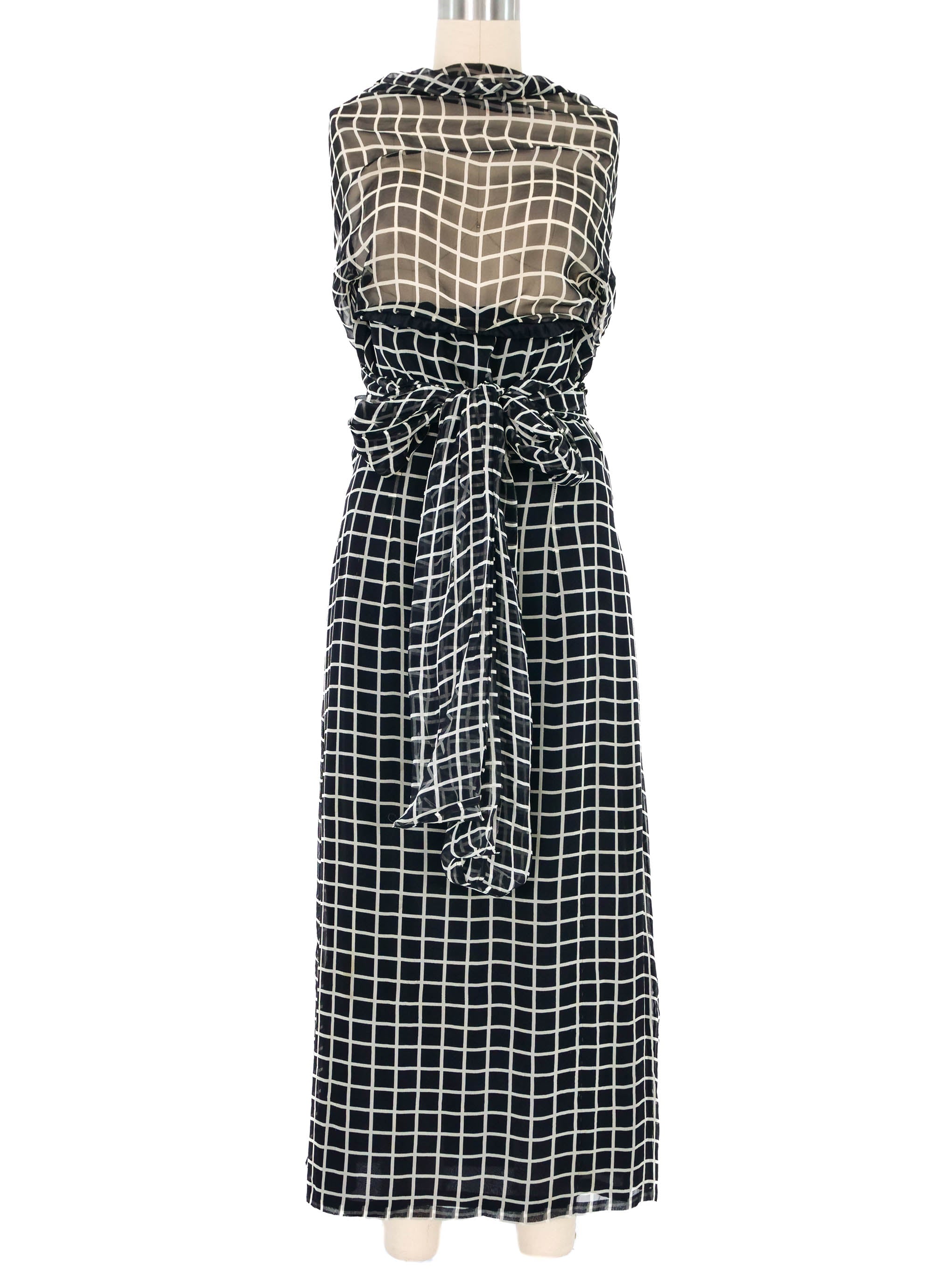 2009 Dries Van Noten Window Pane Silk Chiffon Dress