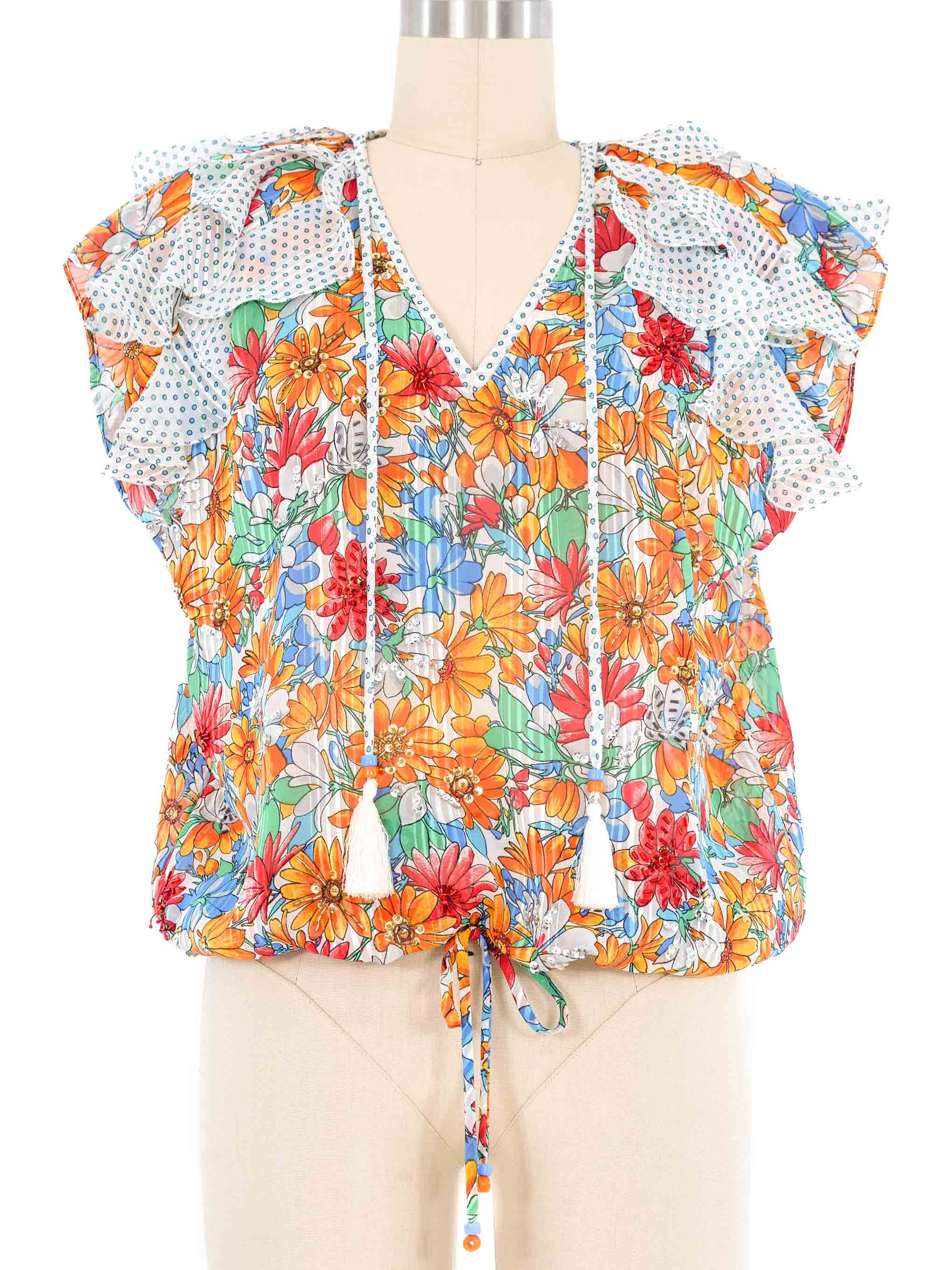 Diane Freis Sheer Embellished Floral Top