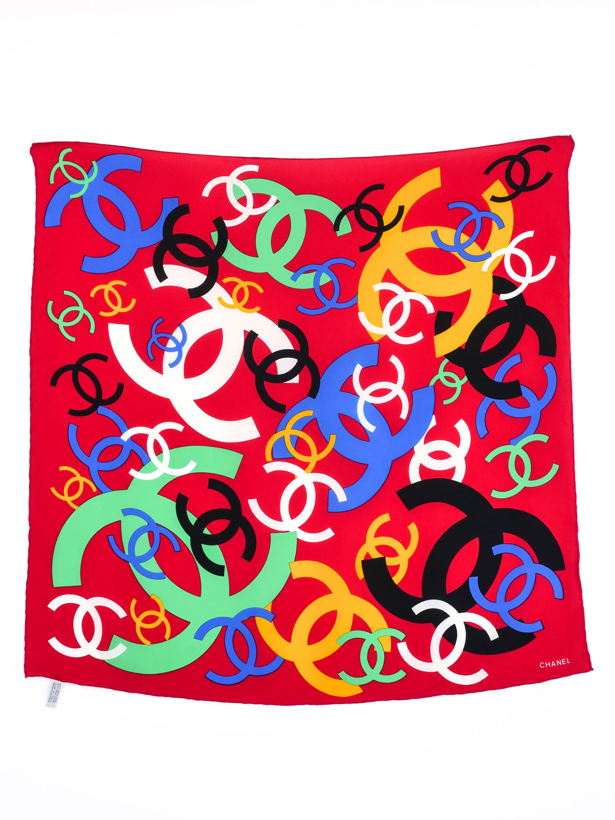 Chanel Red Logo Silk Scarf