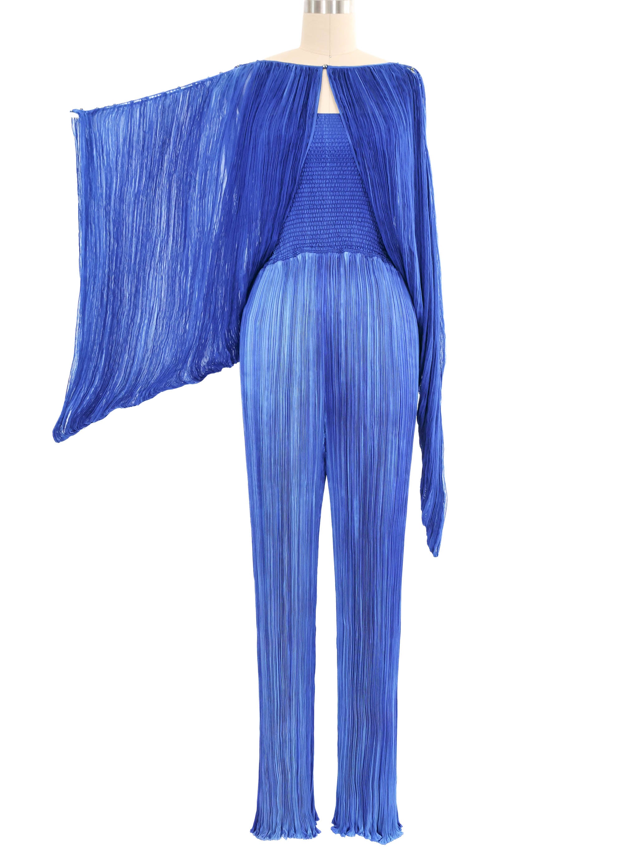 1980s Ian & Marcel Deep Teal Plisse Pleat Jumpsuit Ensemble