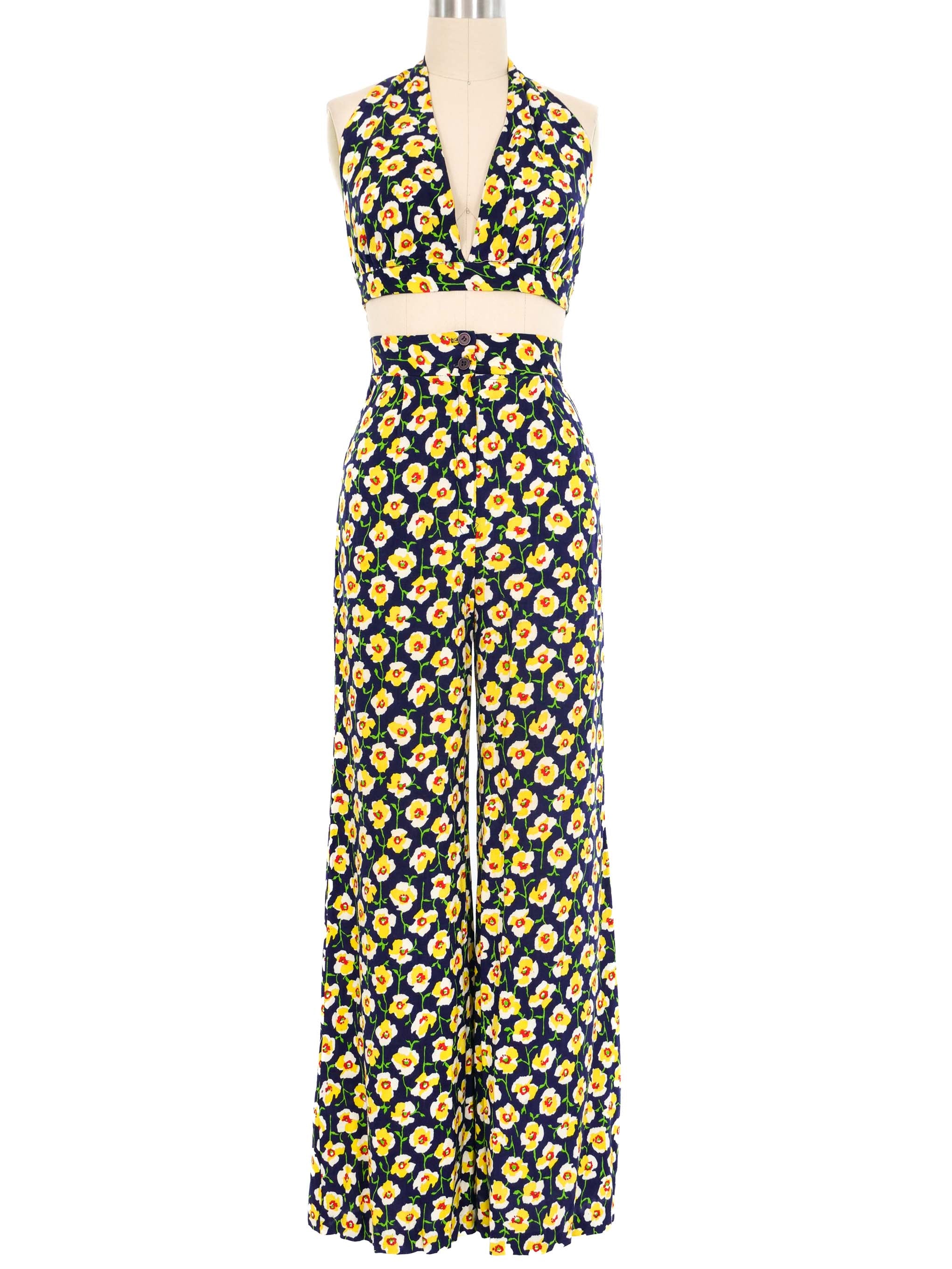 1970s Wendy Watts Floral Halter Ensemble