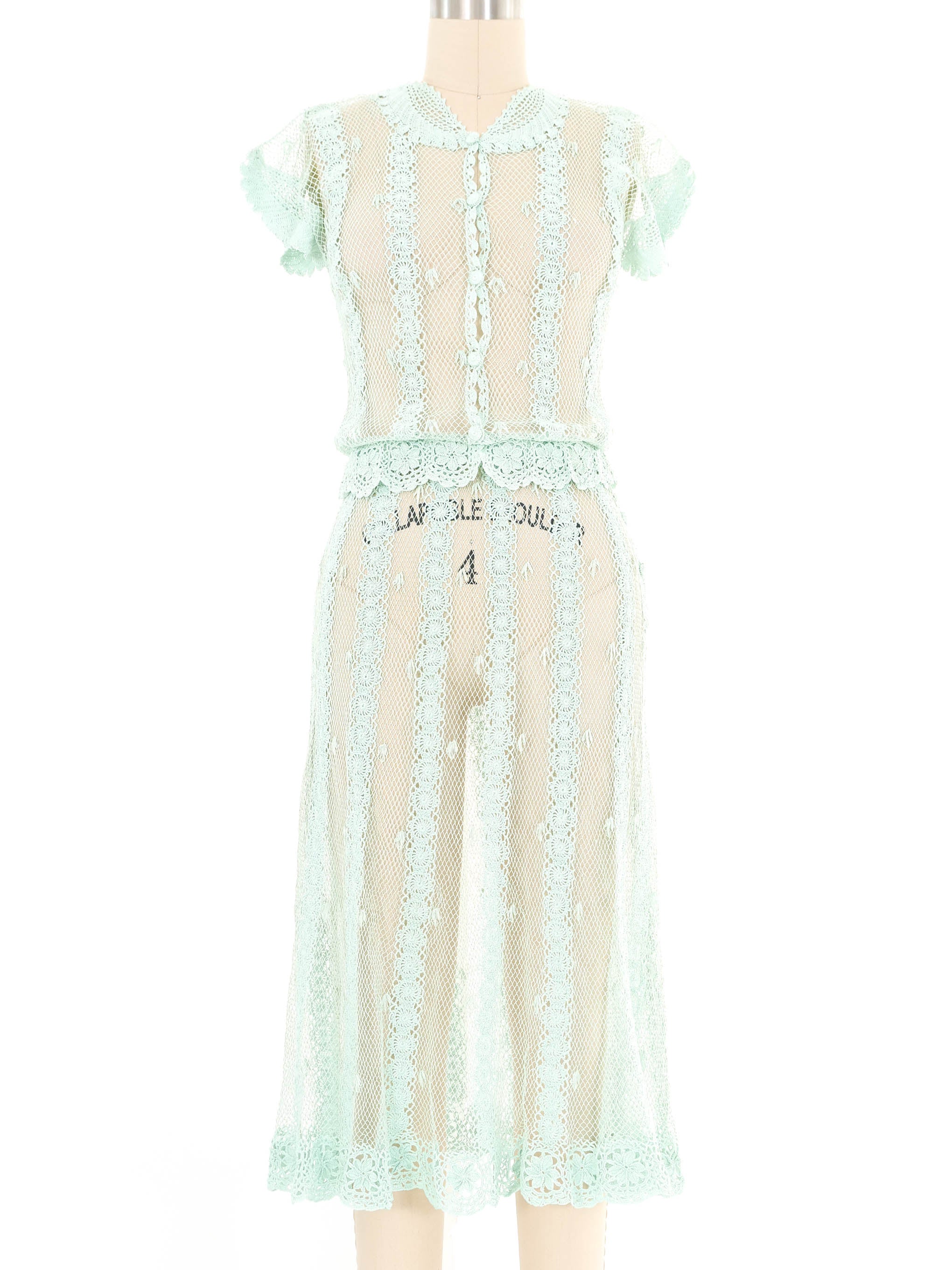 Mint Button Front Crochet Dress