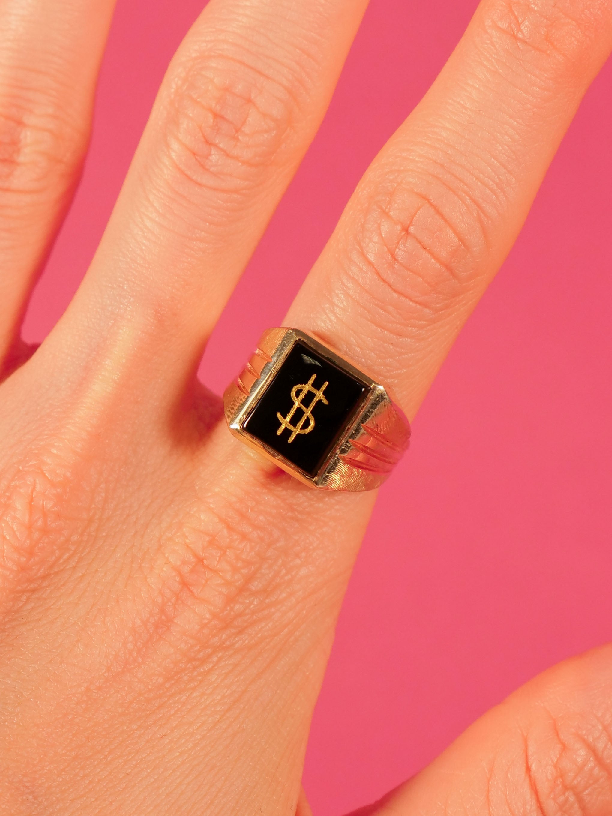 14k Gold Dollar Sign Ring