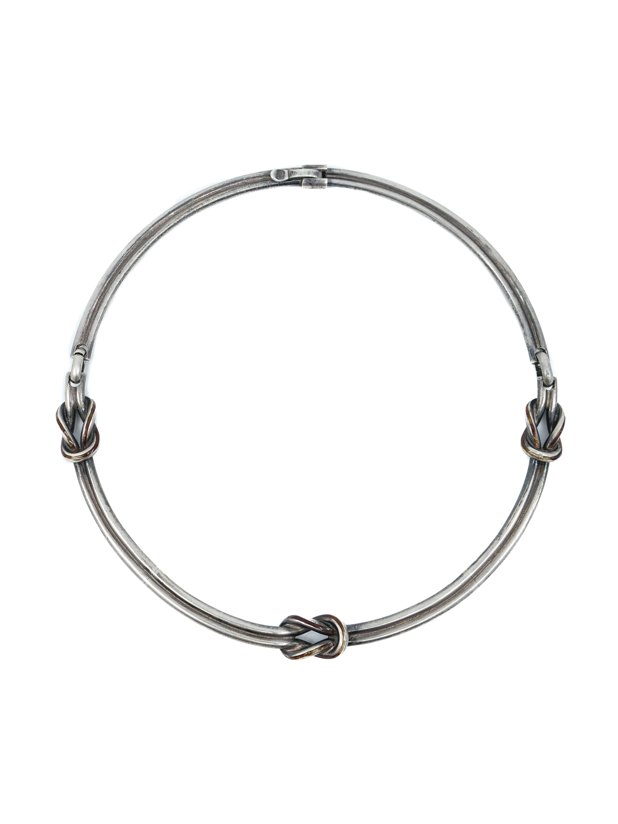 1960s Gucci Sterling and Brown Enamel Hercules Knot Collar Necklace