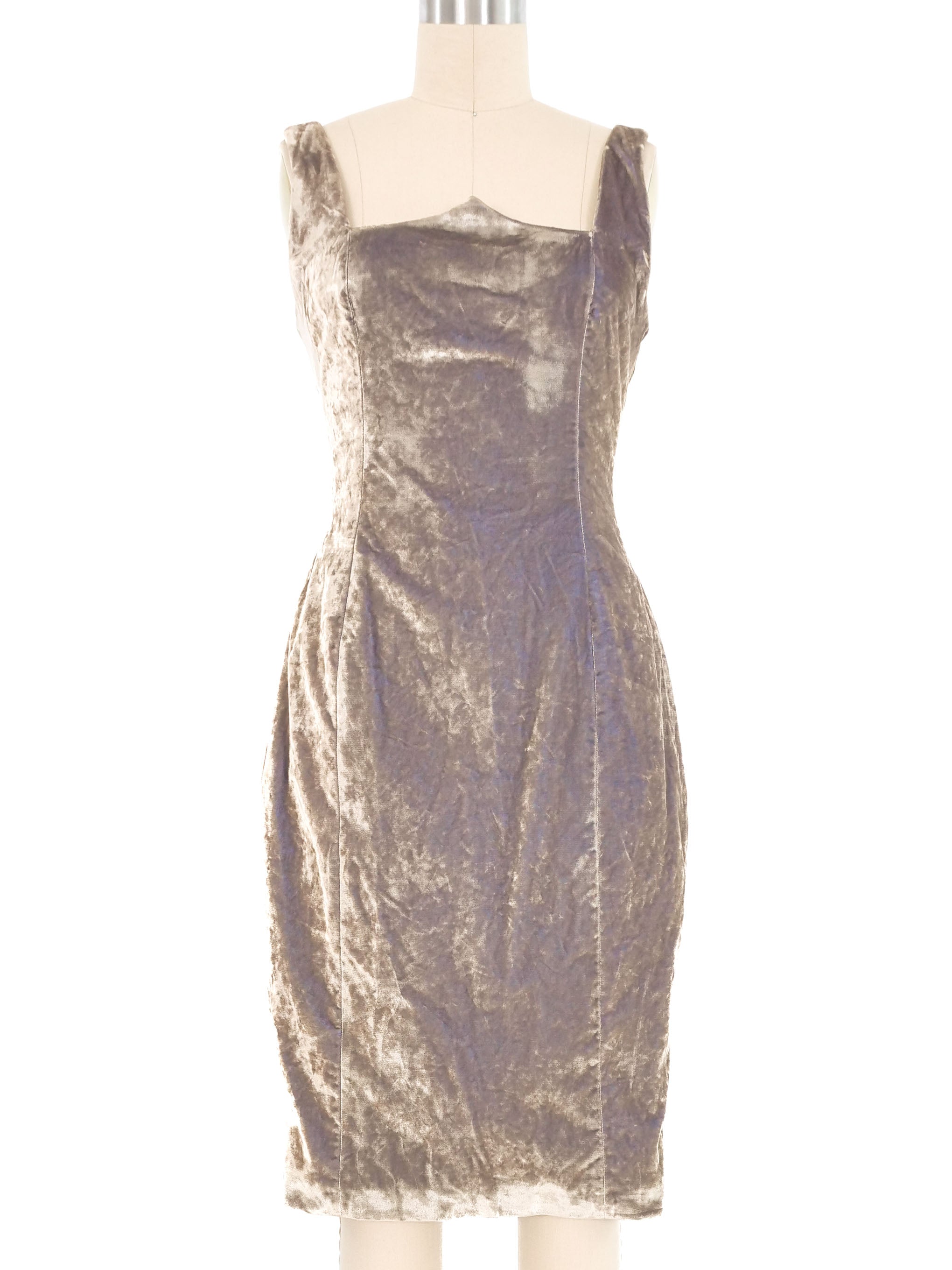 Versus Gianni Versace Silver Crushed Velvet Mini Dress
