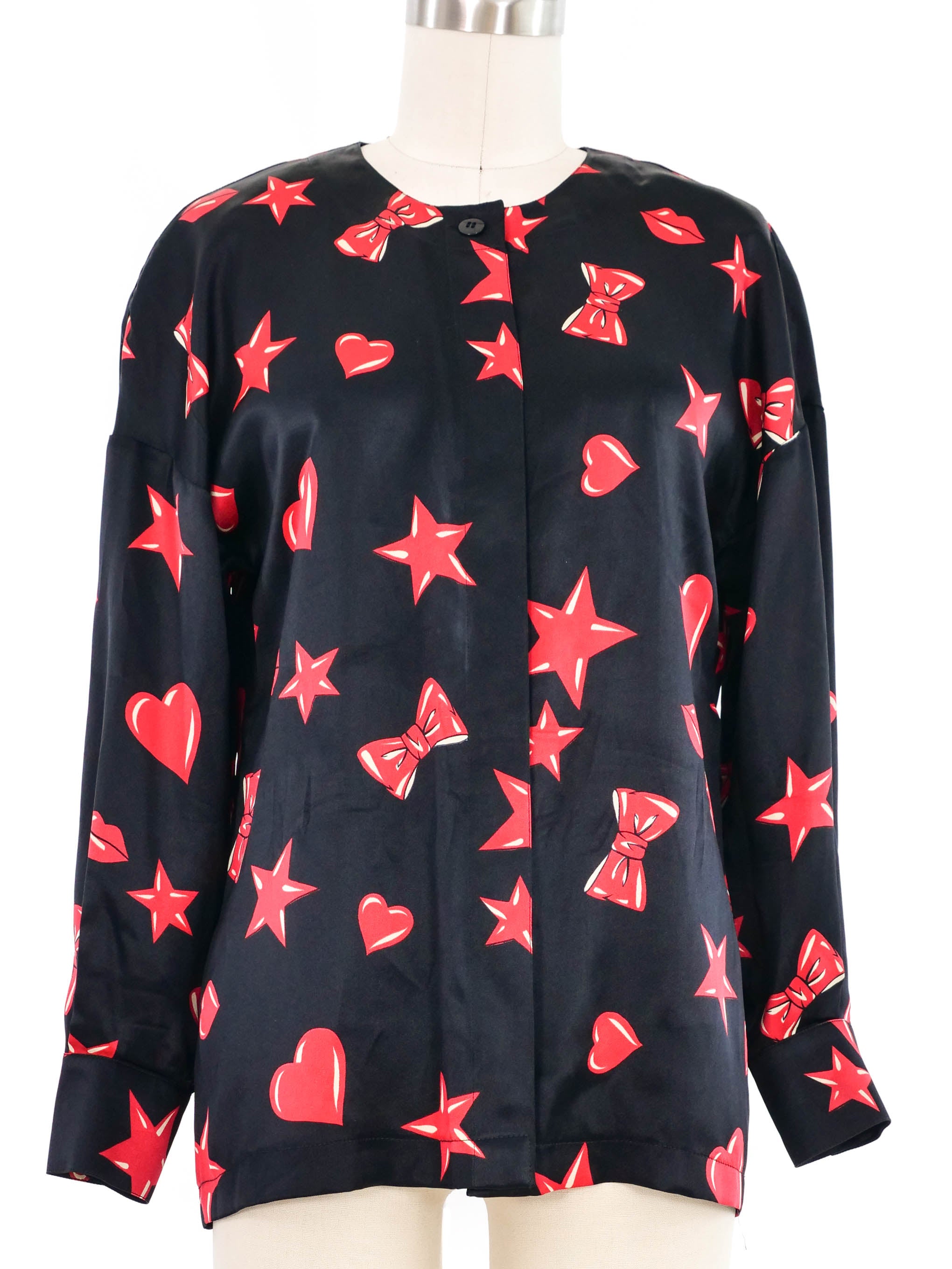 Escada Heart And Star Printed Silk Blouse