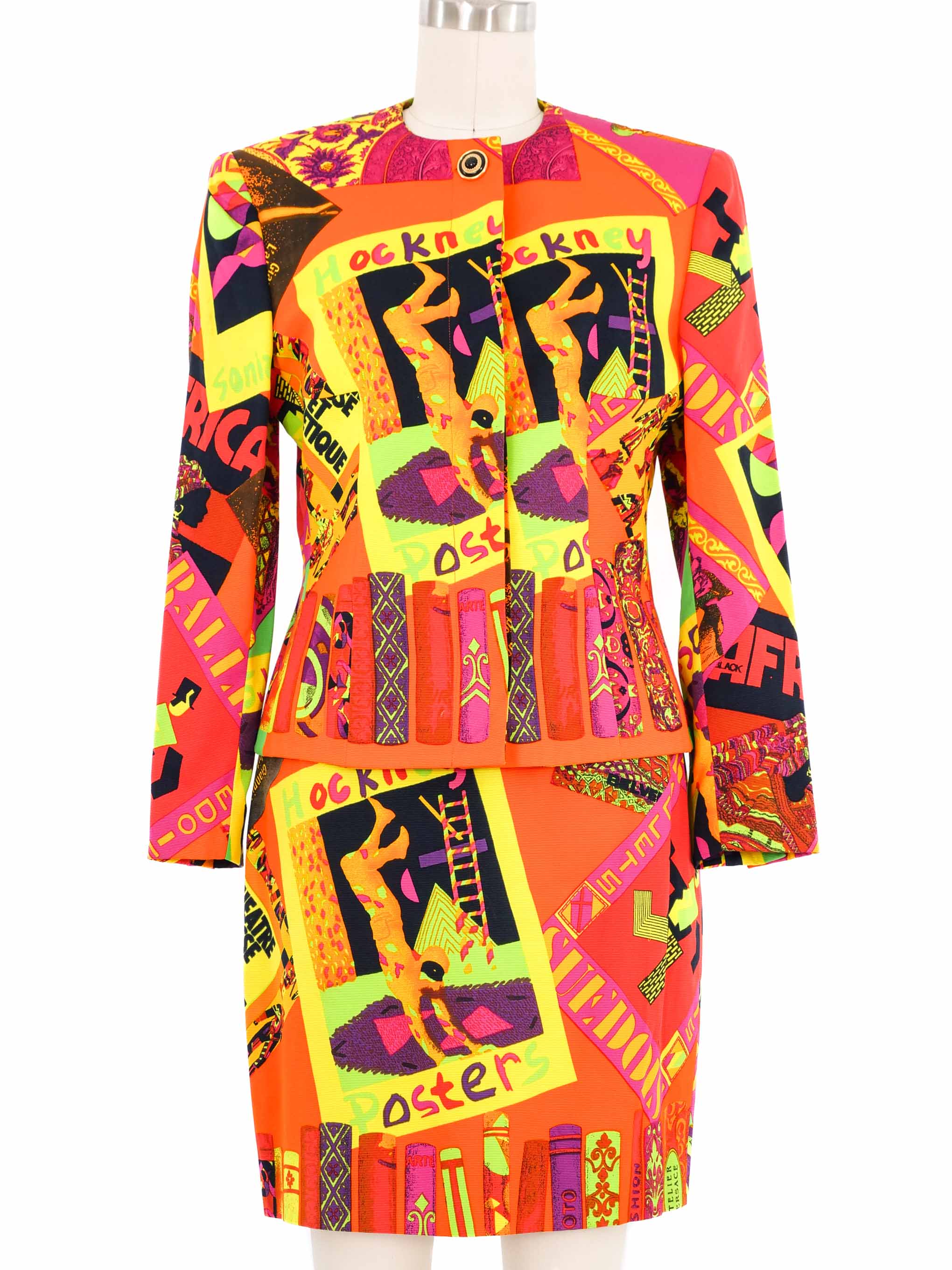 1992 Istante by Versace David Hockney Printed Skirt Suit
