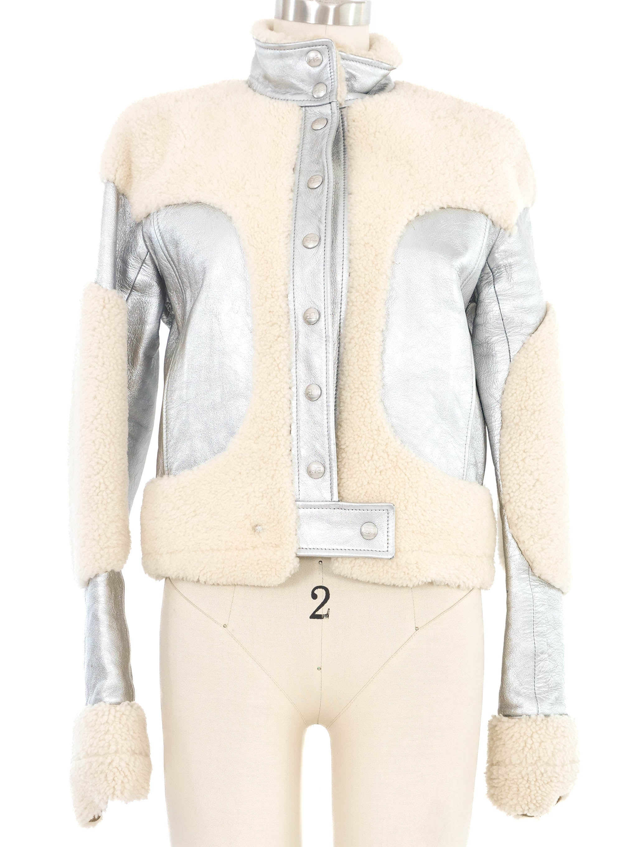 2019 Courreges Silver Shearling Bomber Jacket