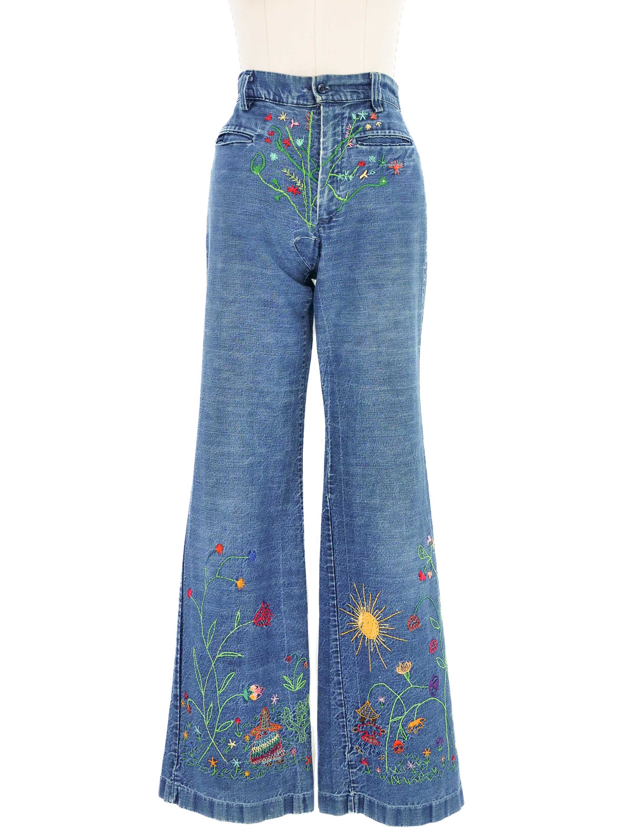 1970s Floral Embroidered Flared Jeans
