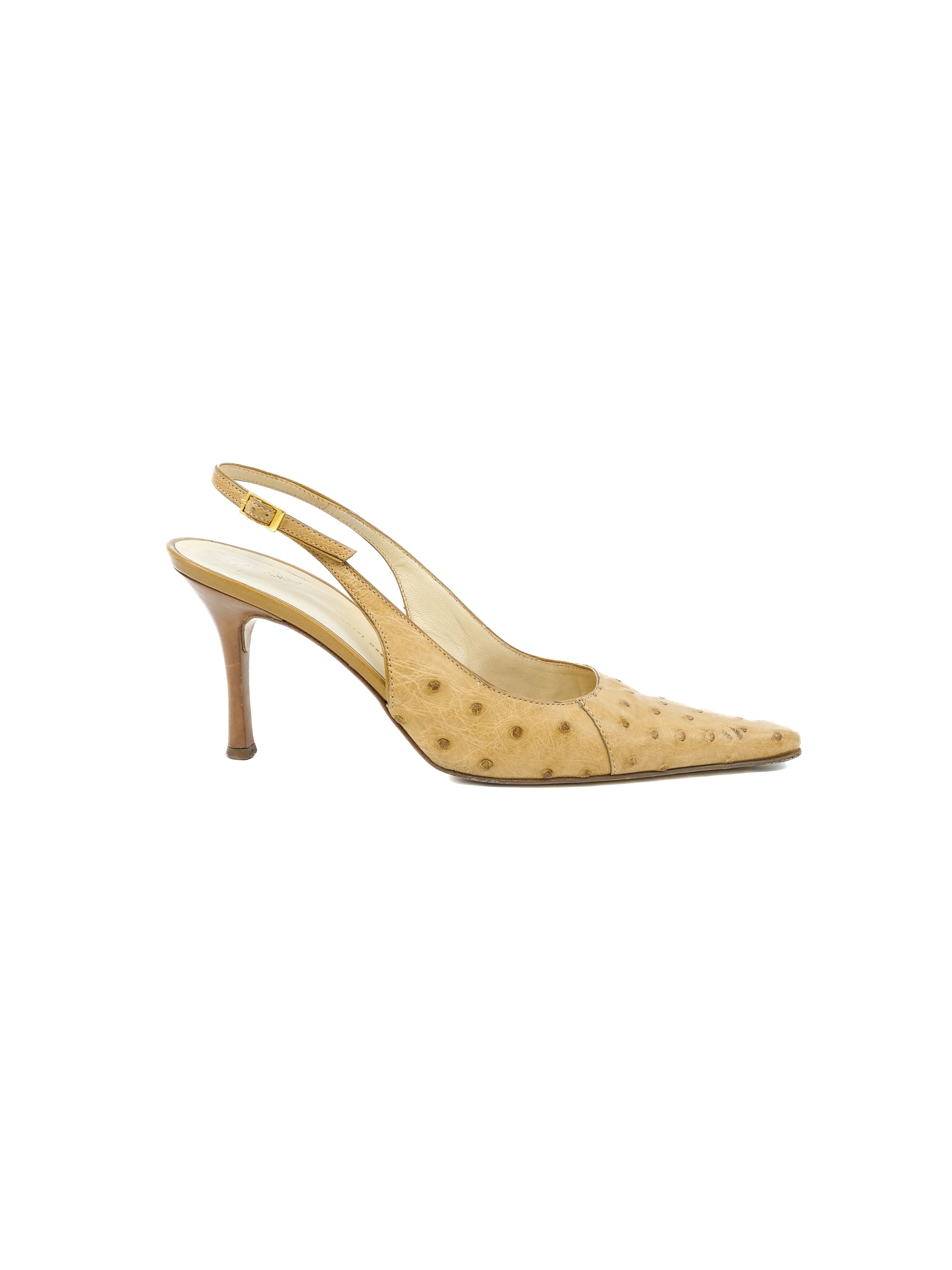 Giuseppe Zanotti Ostrich Slingback Kitten Heels, 38