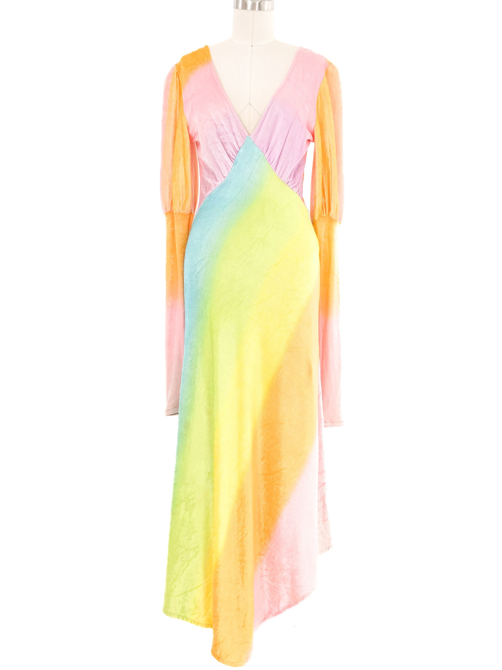 1970s Rainbow Velvet Maxi Dress