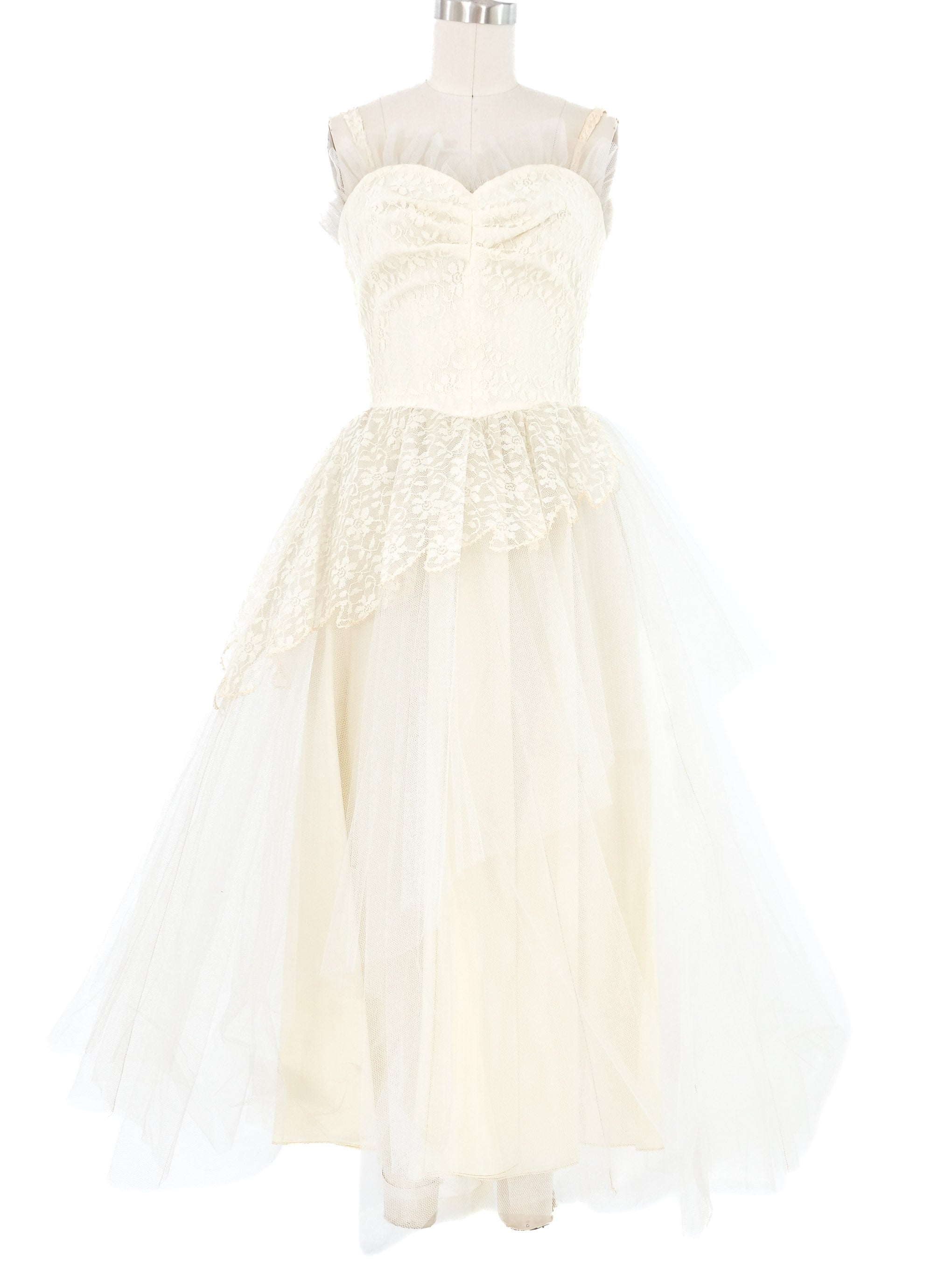 1940s Crinoline And Lace Wedding Dress