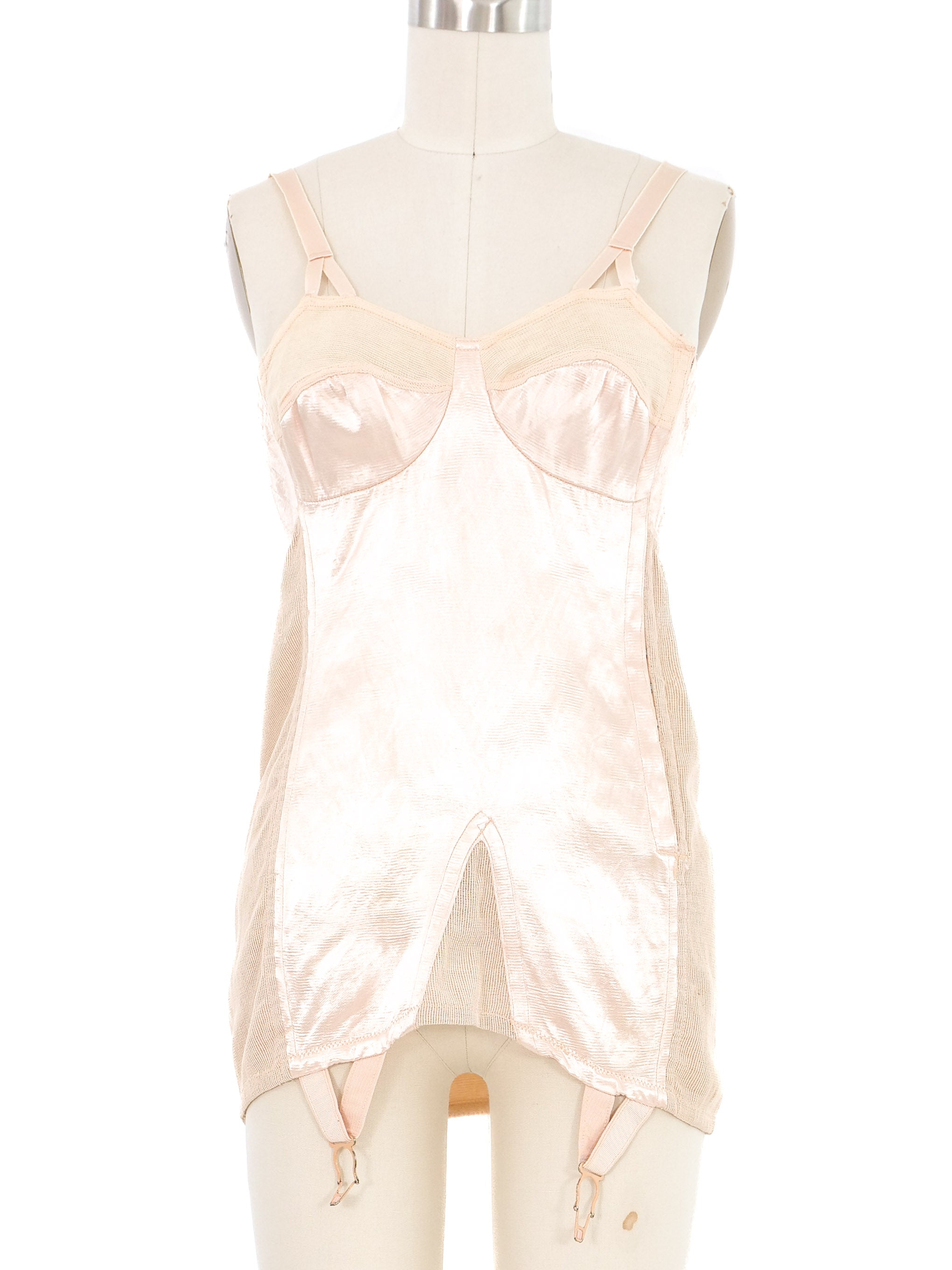 1940s Blush Satin and Mesh Girdle