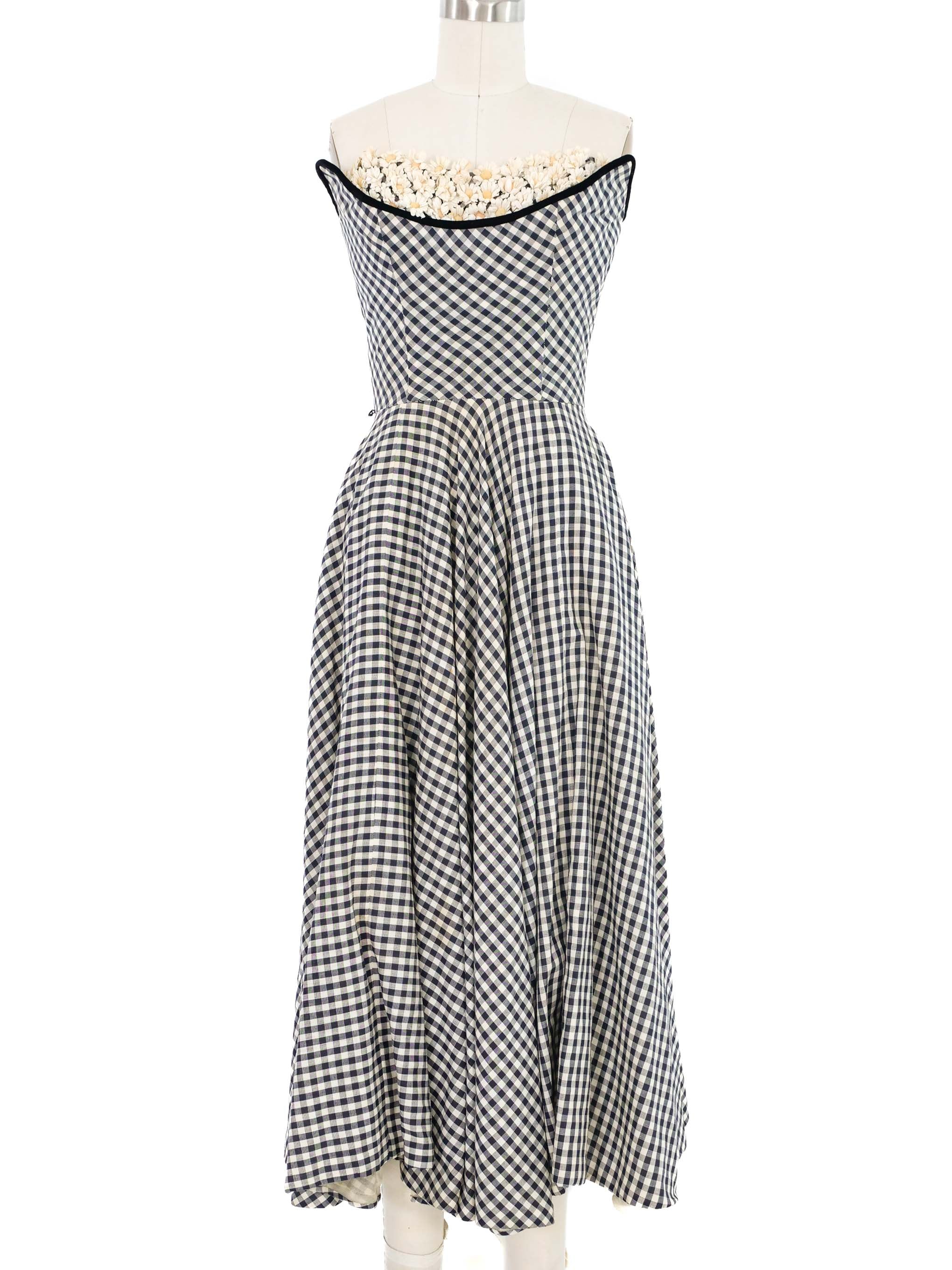 1950s Flower Shelf Bust Gingham Dress