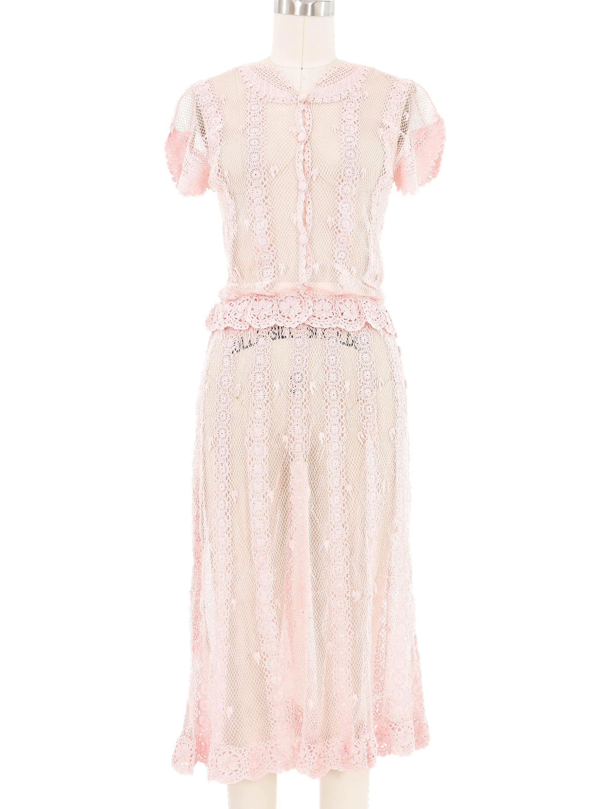 Peach Crochet Button Front Dress