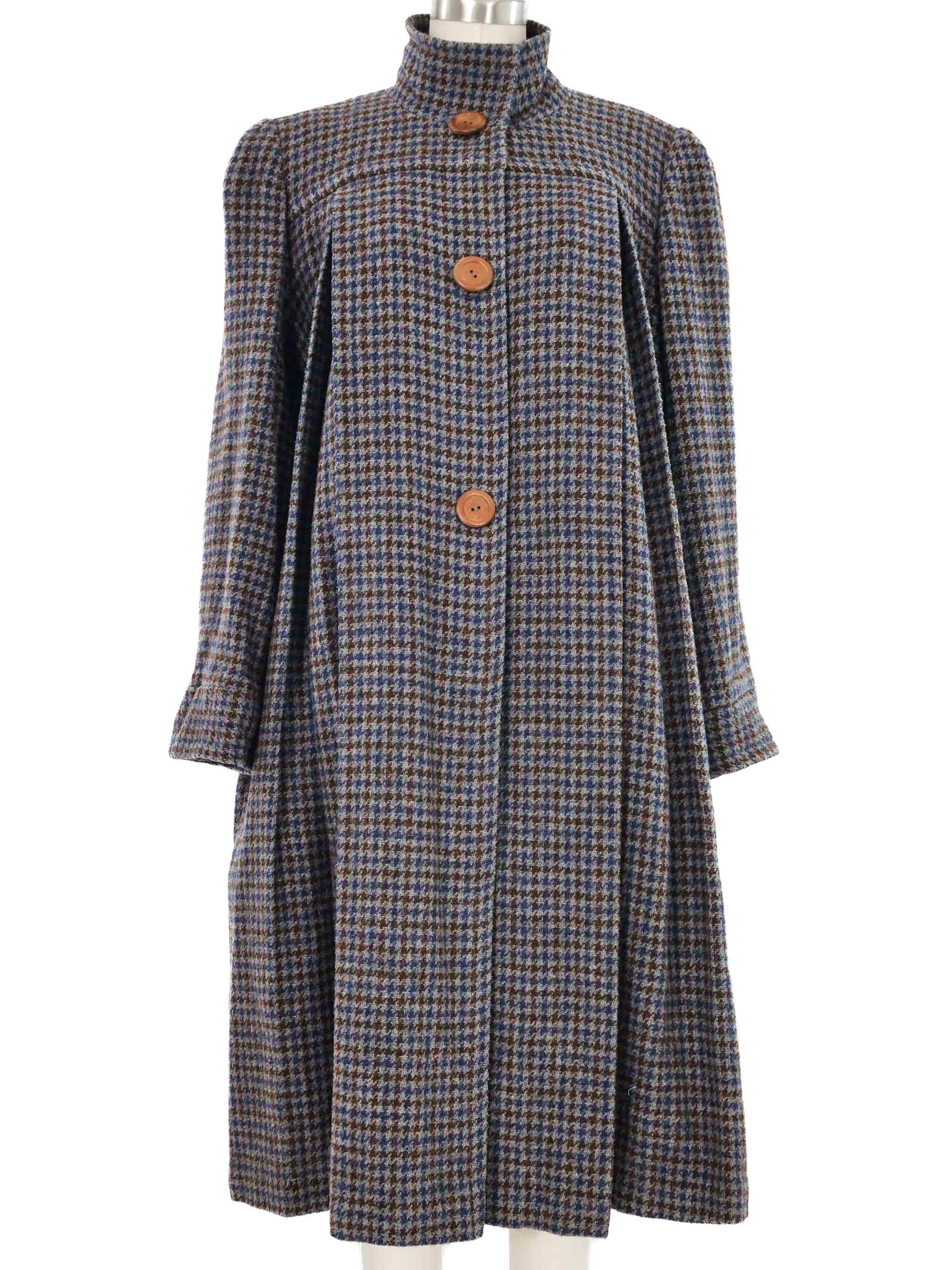 1970s Krizia Gray Houndstooth Smock Coat