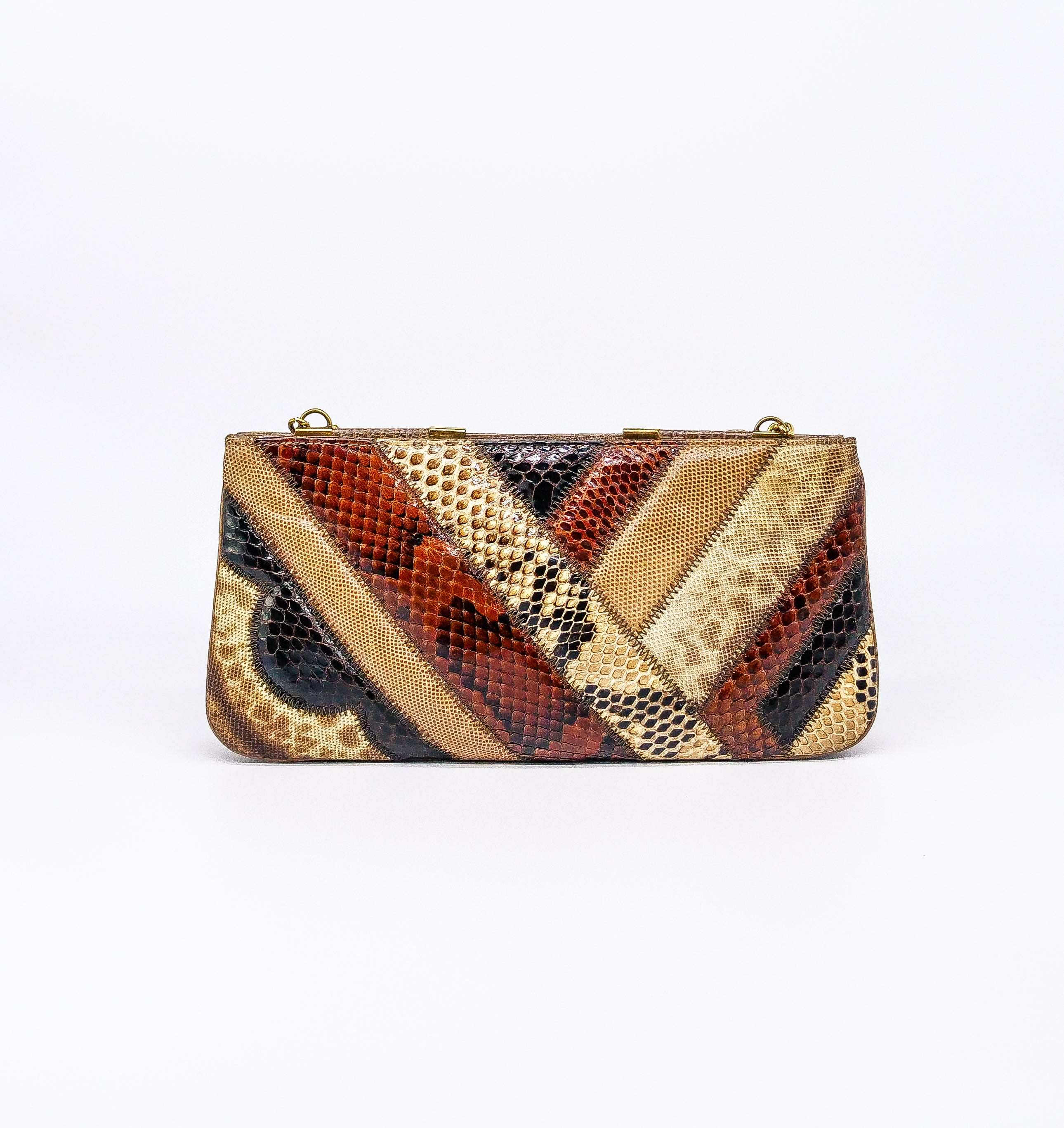 Diagonal Stripe Snakeskin Convertible Clutch