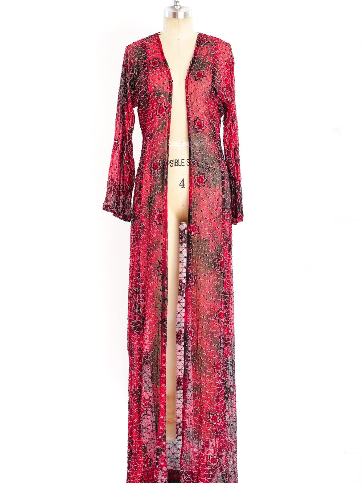 Crimson Starburst Beaded Duster