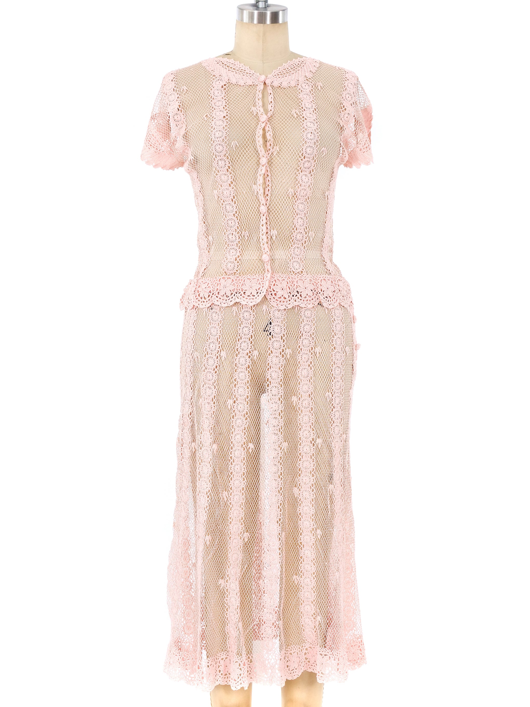 Pink Hand Crochet Button Front Dress