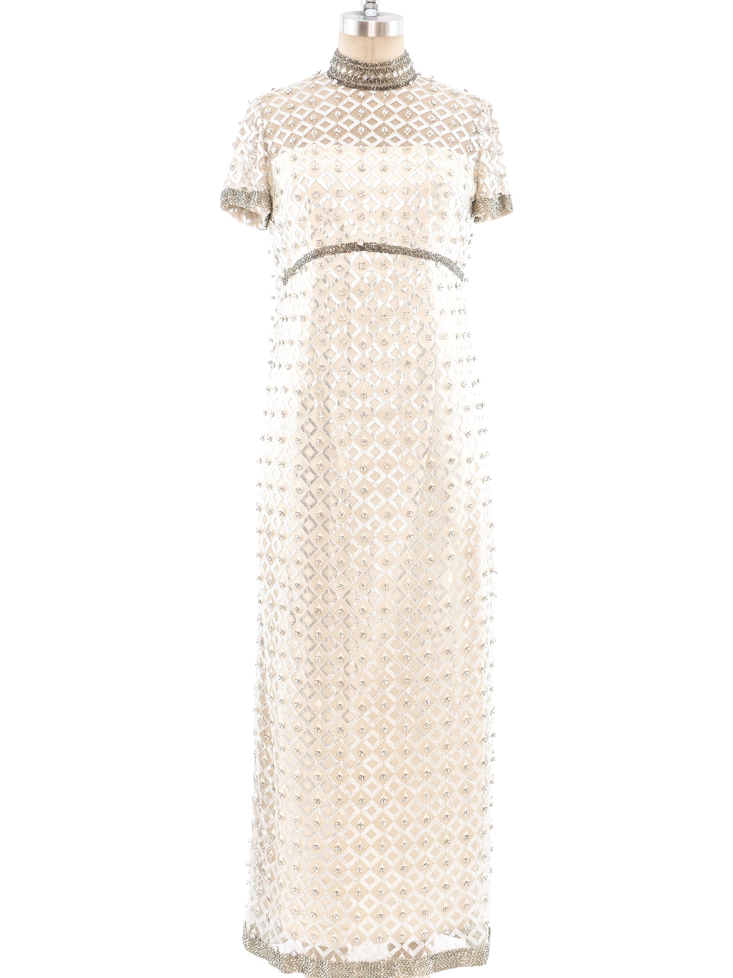 Crystal Studded Metallic Net Dress