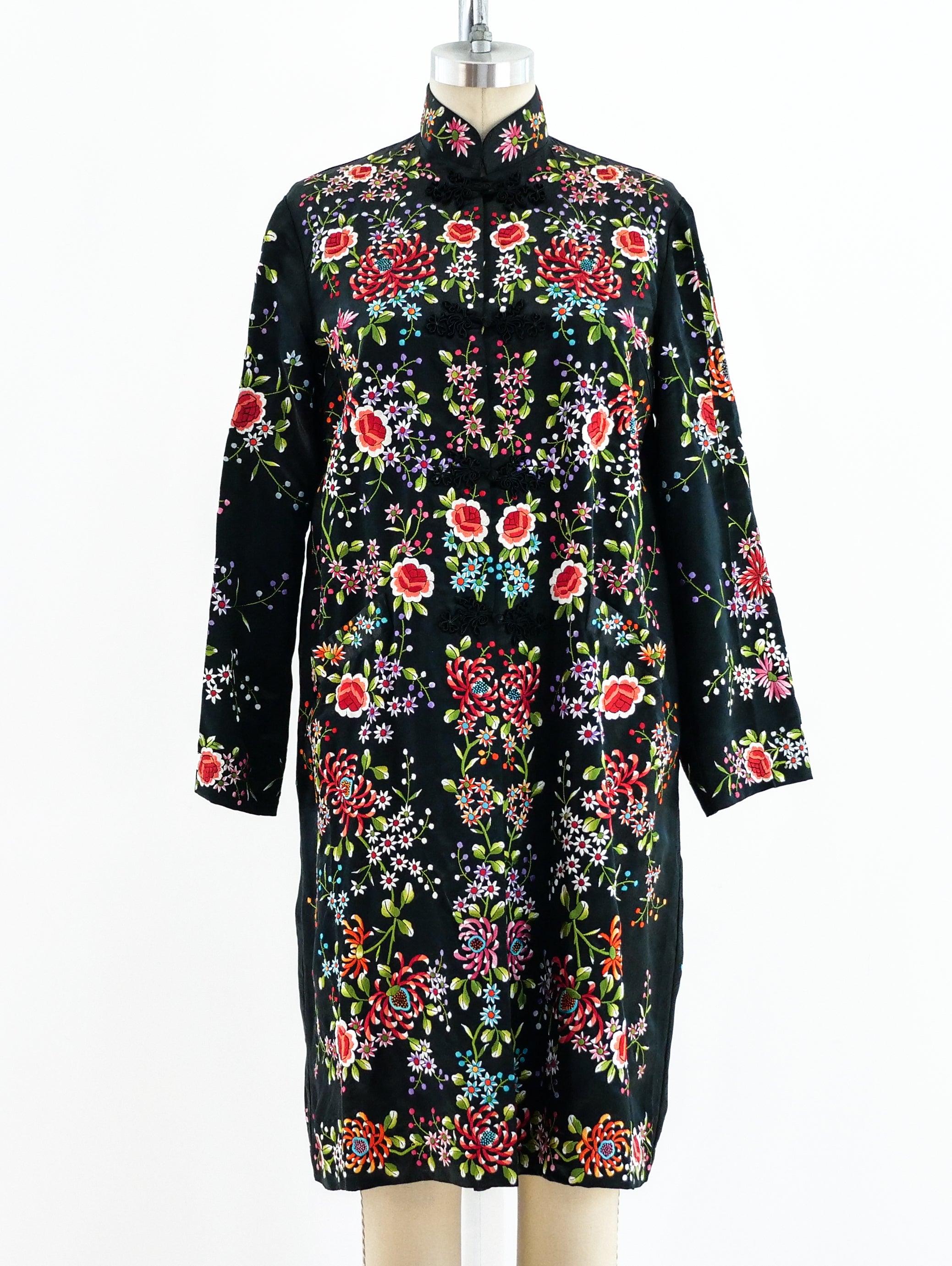 Floral Embroidered Silk Duster