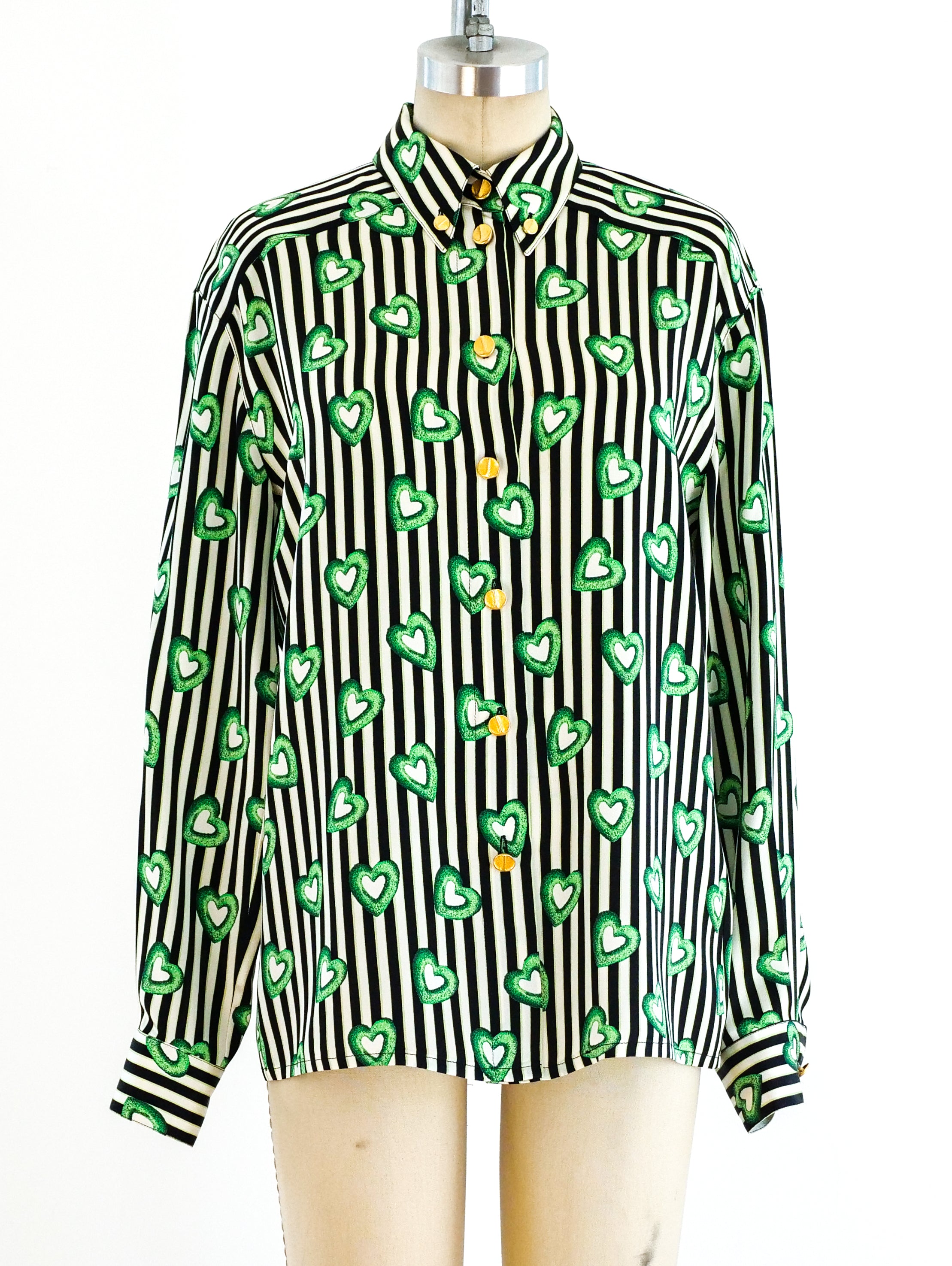 Escada Green Heart Print Blouse