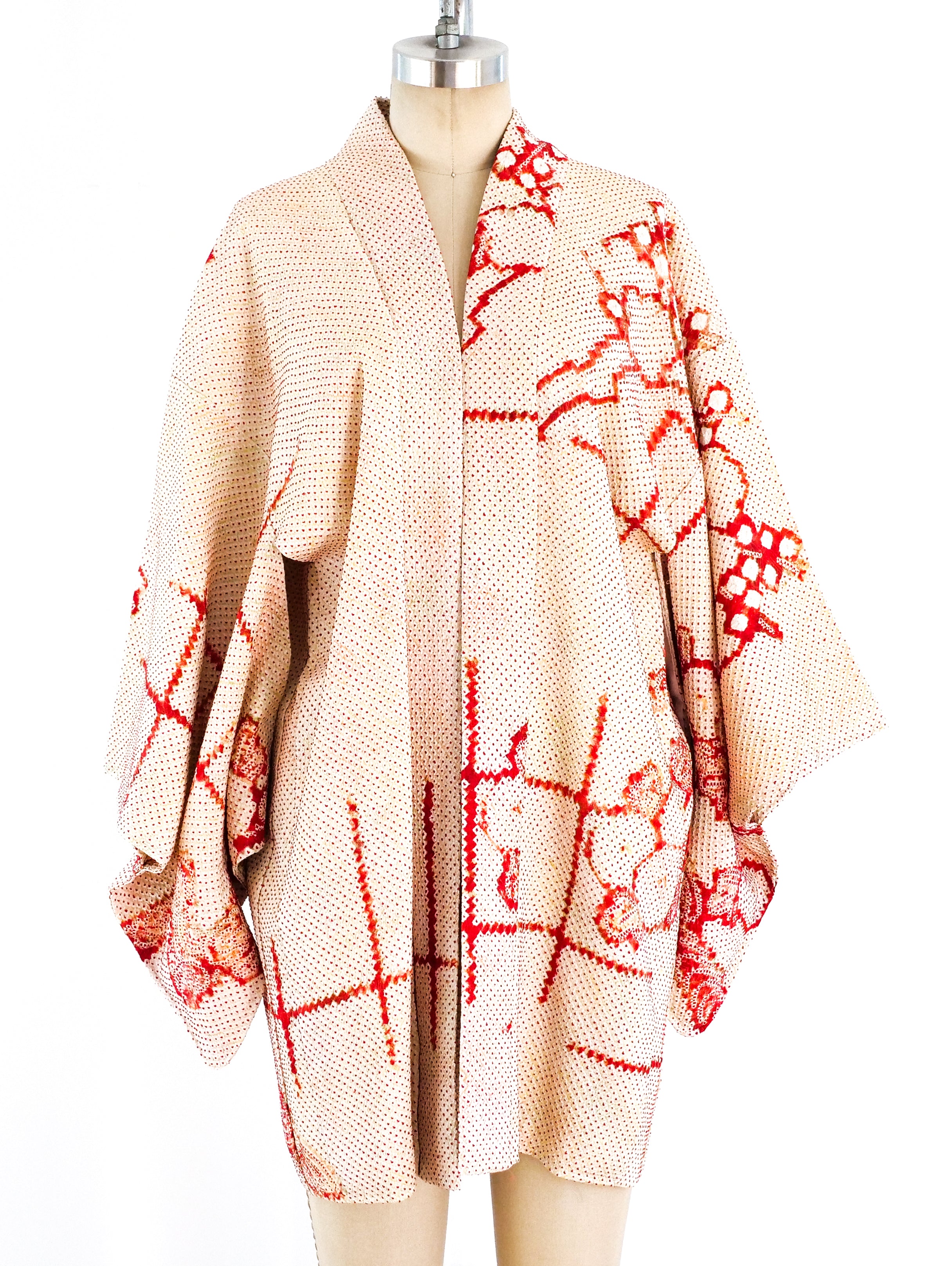 Red Floral Shibori Haori Kimono