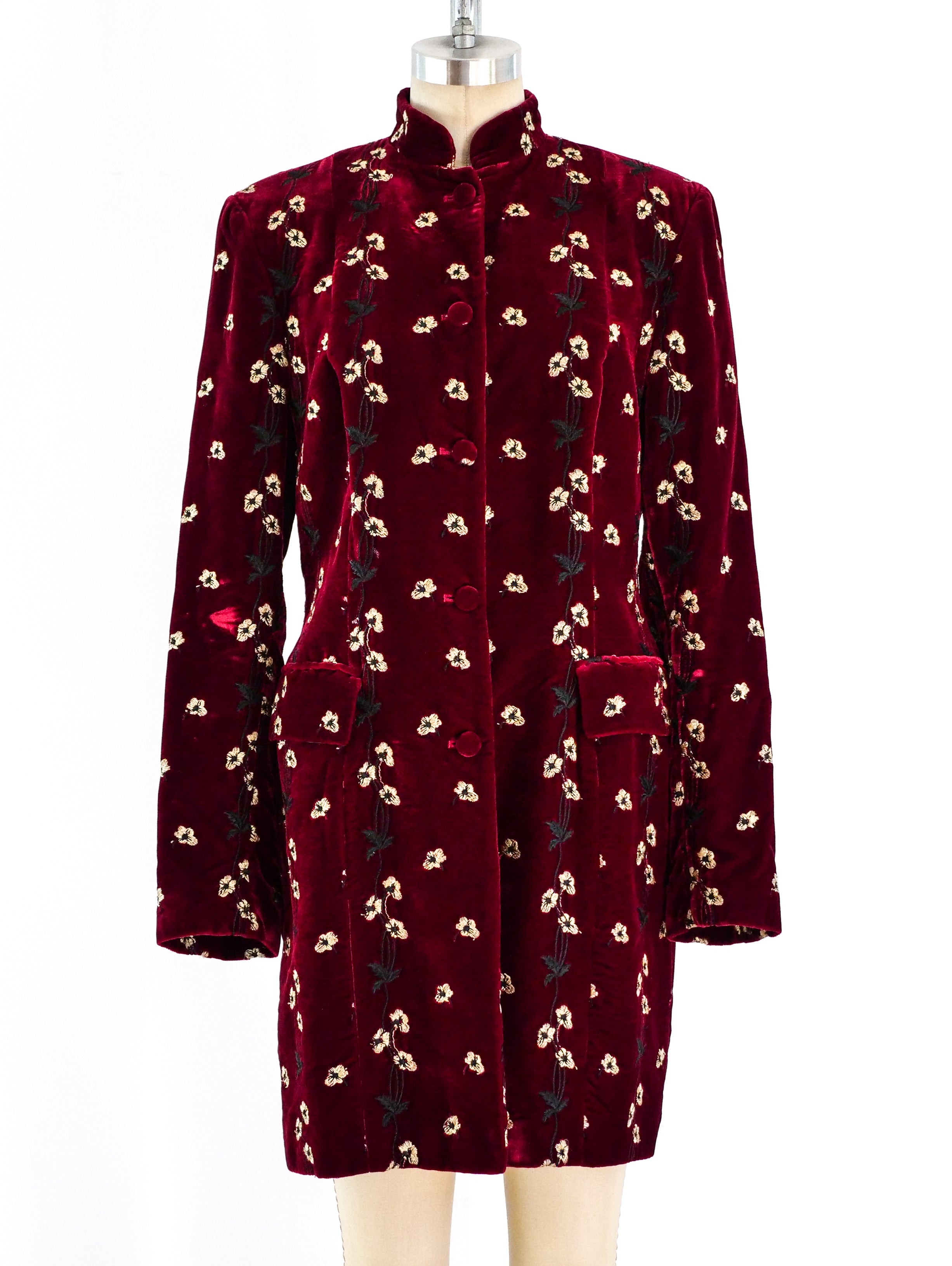 Floral Embroidered Red Velvet Jacket