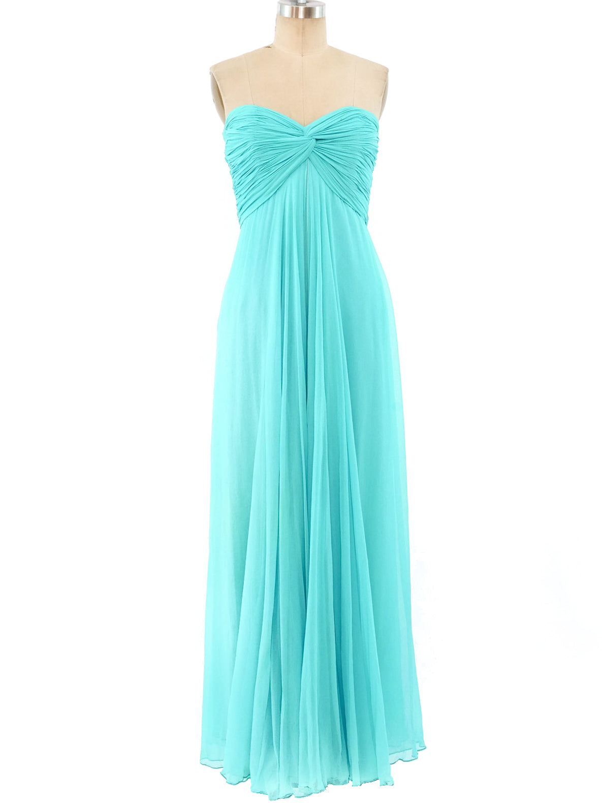 Richilene Turquoise Silk Chiffon Strapless Gown