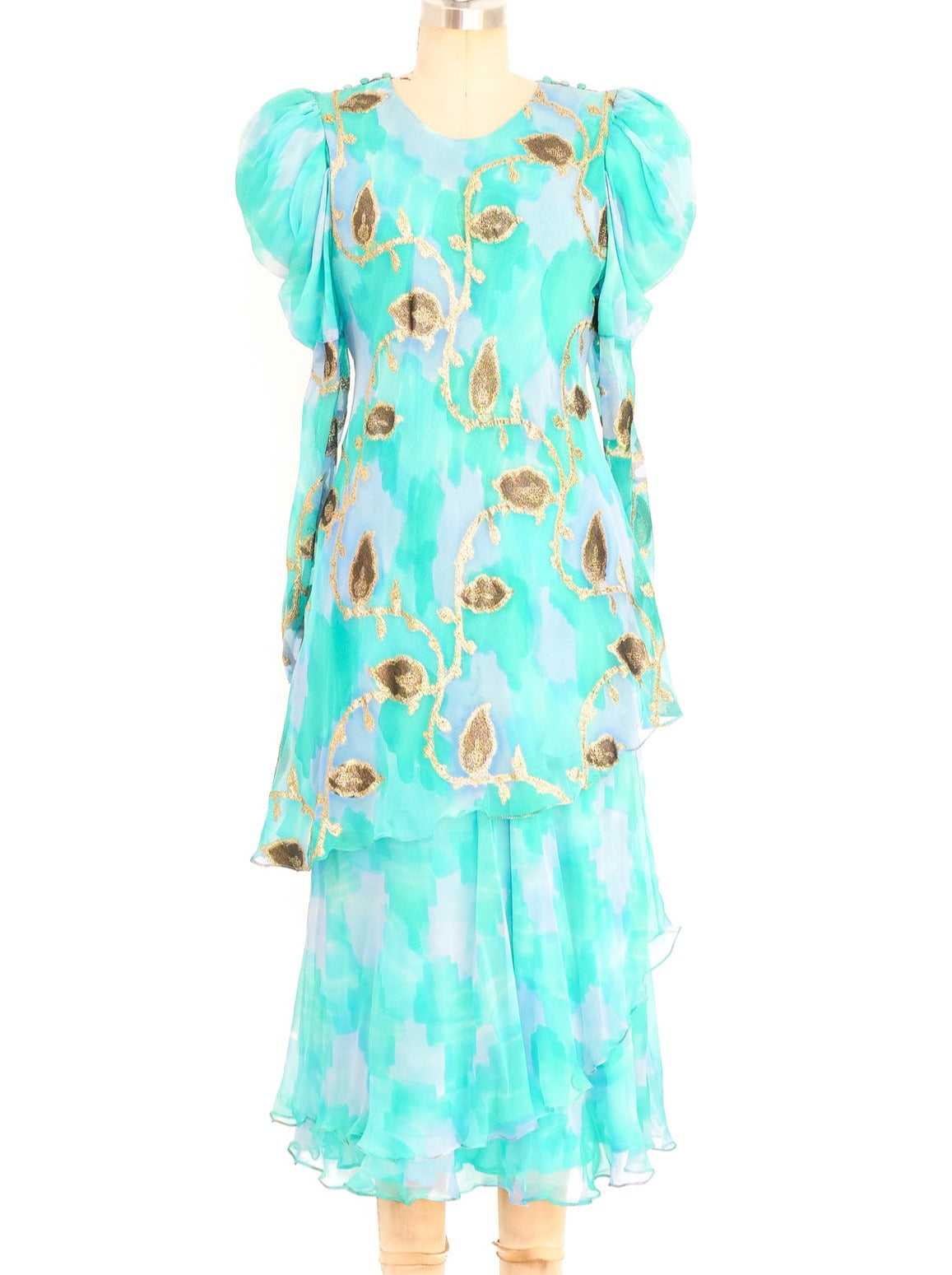 Turquoise Silk Chiffon Flutter Dress