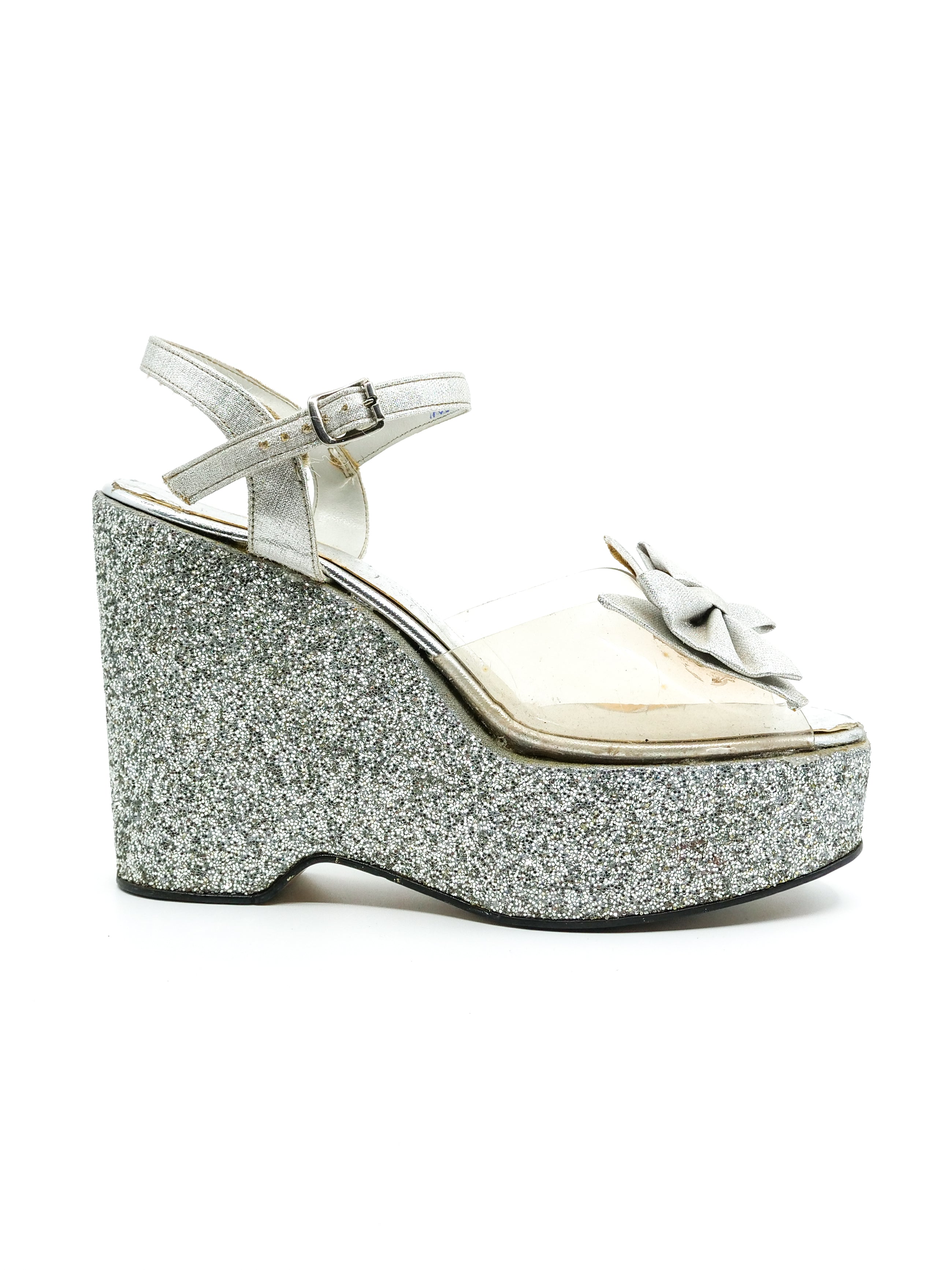 Silver Glitter Platform Wedge