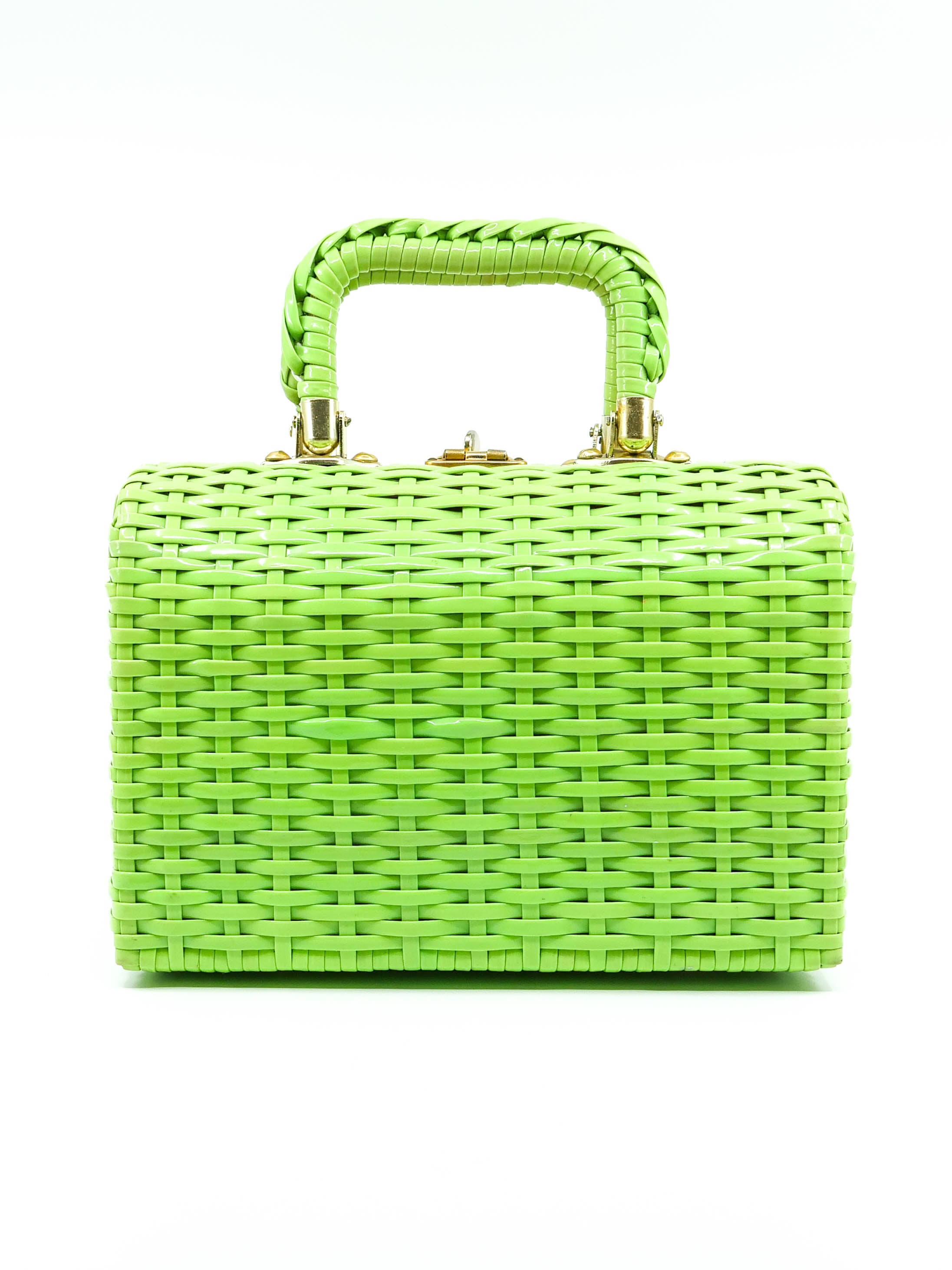 Lime Green Top Handle Basket Bag