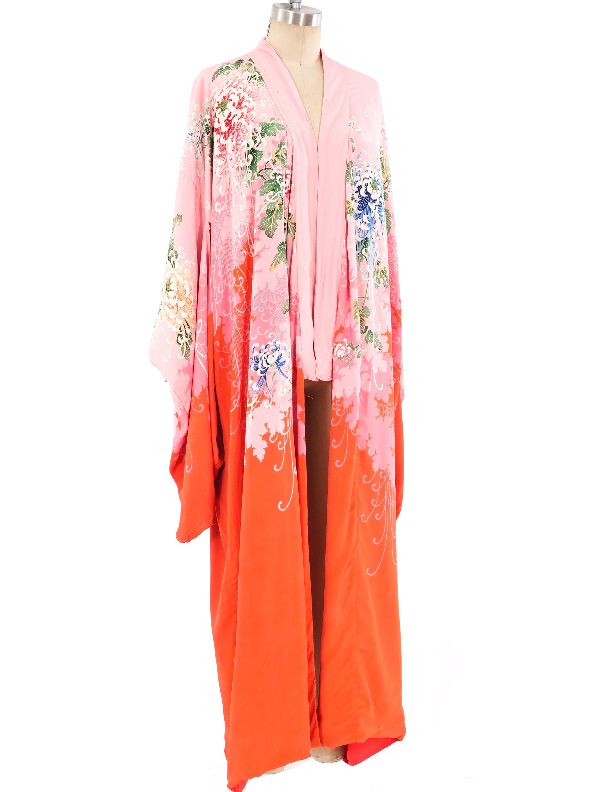 Reversible Floral Ombre Silk Kimono Robe Reversible Floral Ombre Silk Kimono Robe