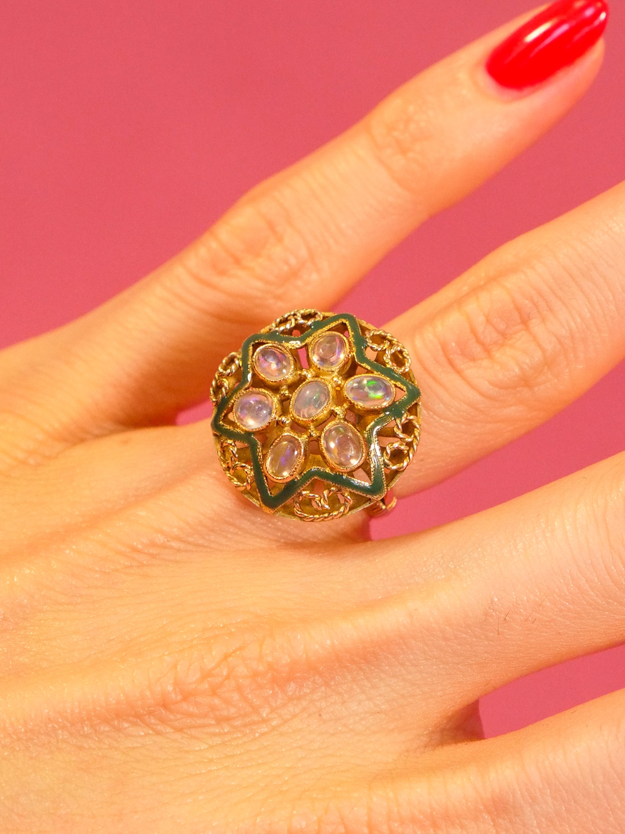 Bohemian Style Moonstone Filigree Ring