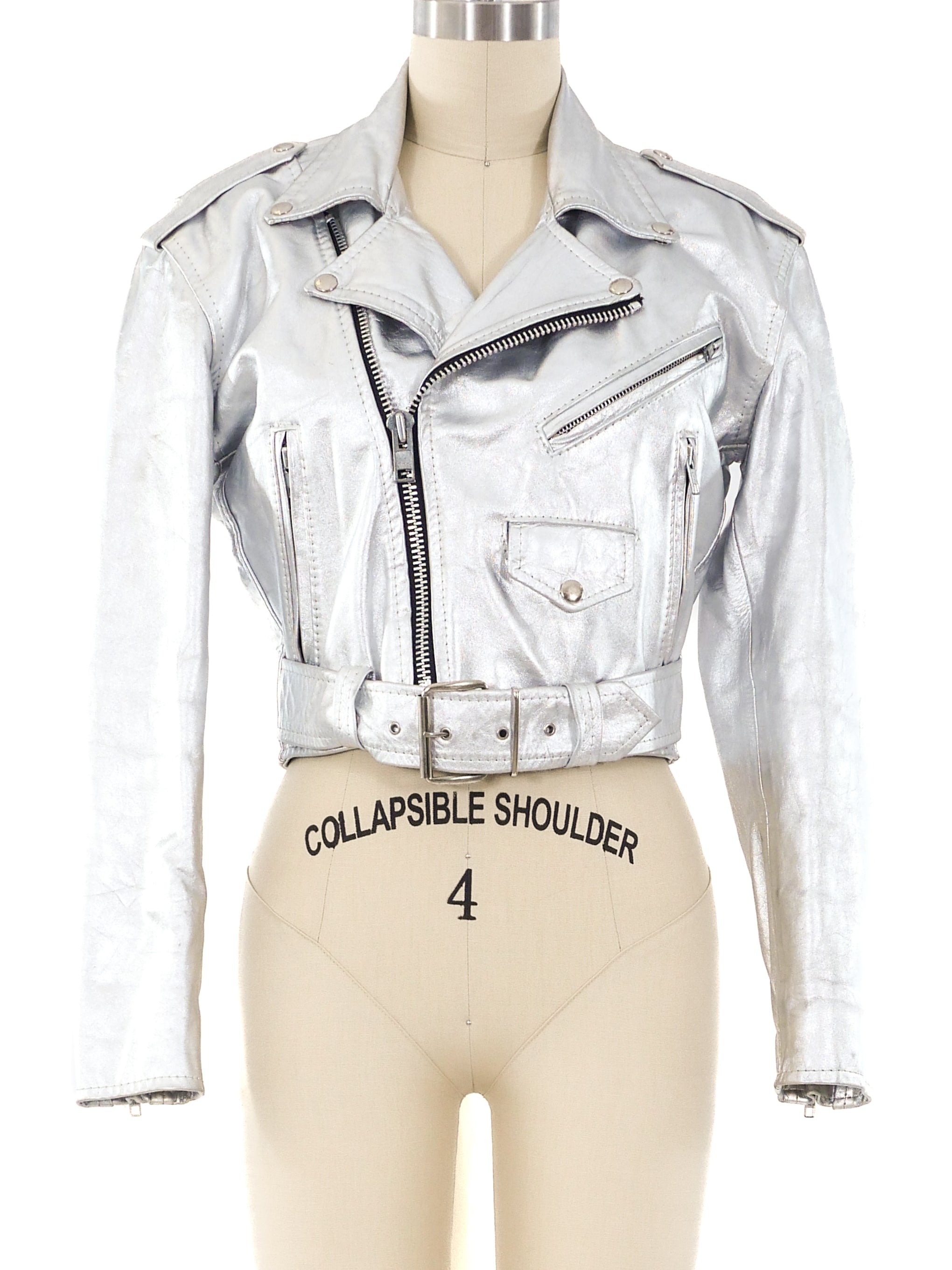 Metallic Silver Leather Motorcycle Jacket