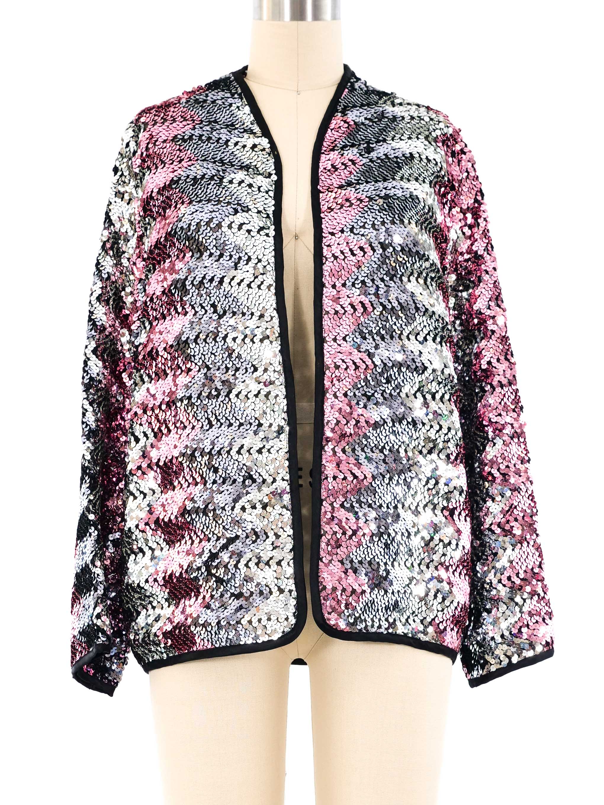 Chevron Pattern Sequin Embellished Jacket