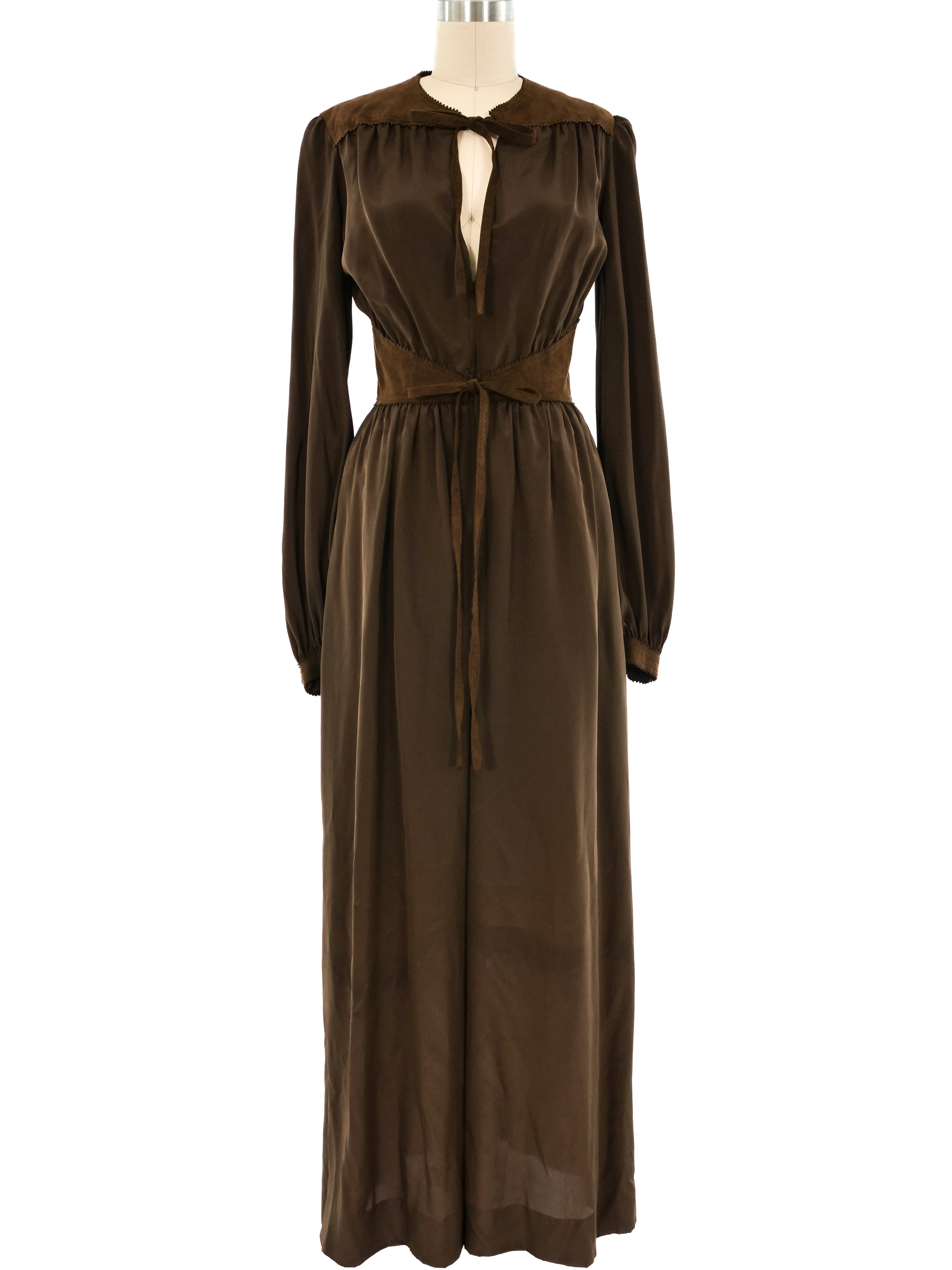 Suede Trimmed Silk Jumpsuit