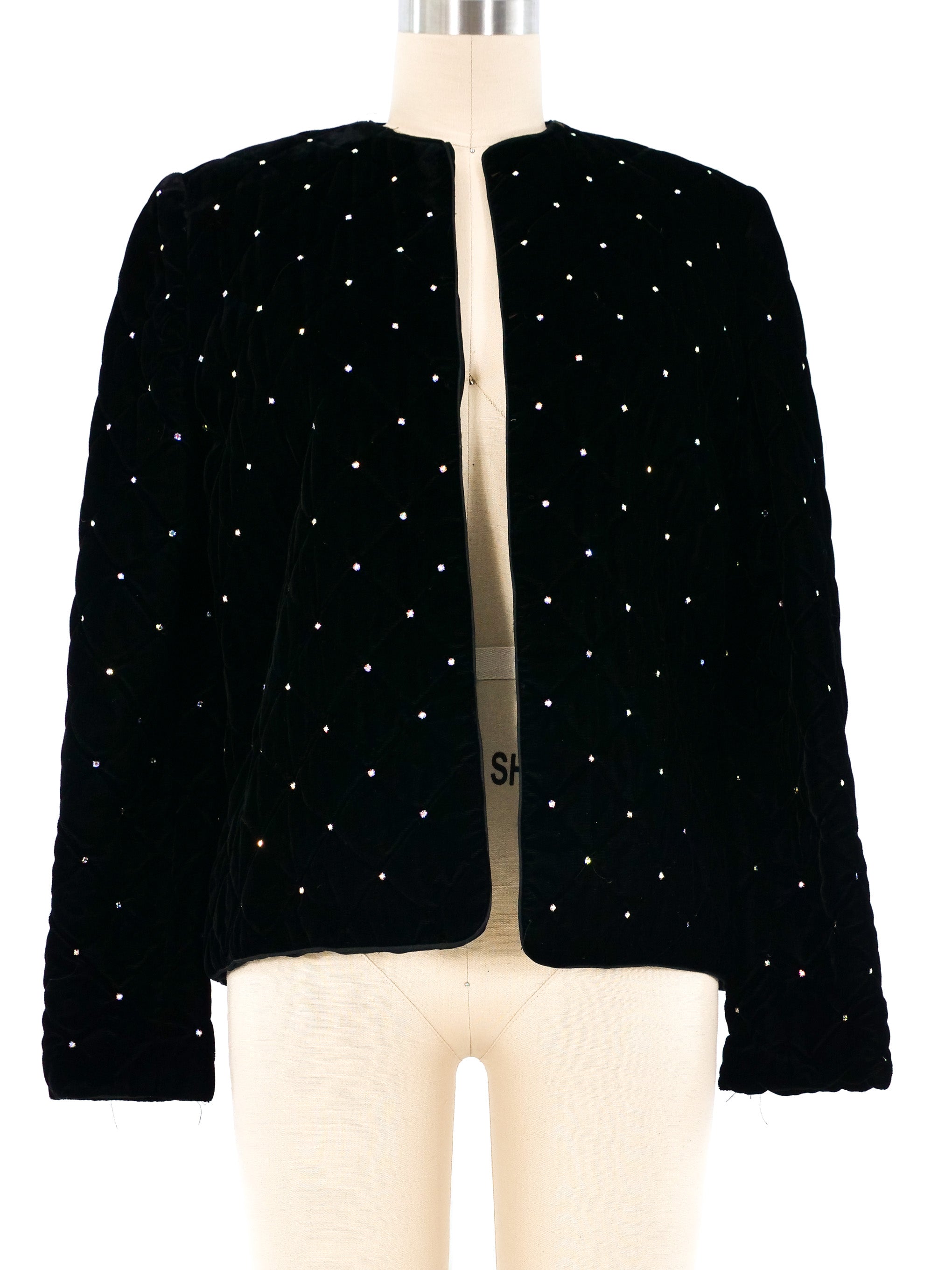 Rhinestone Embellished Quilted Velvet Jacket