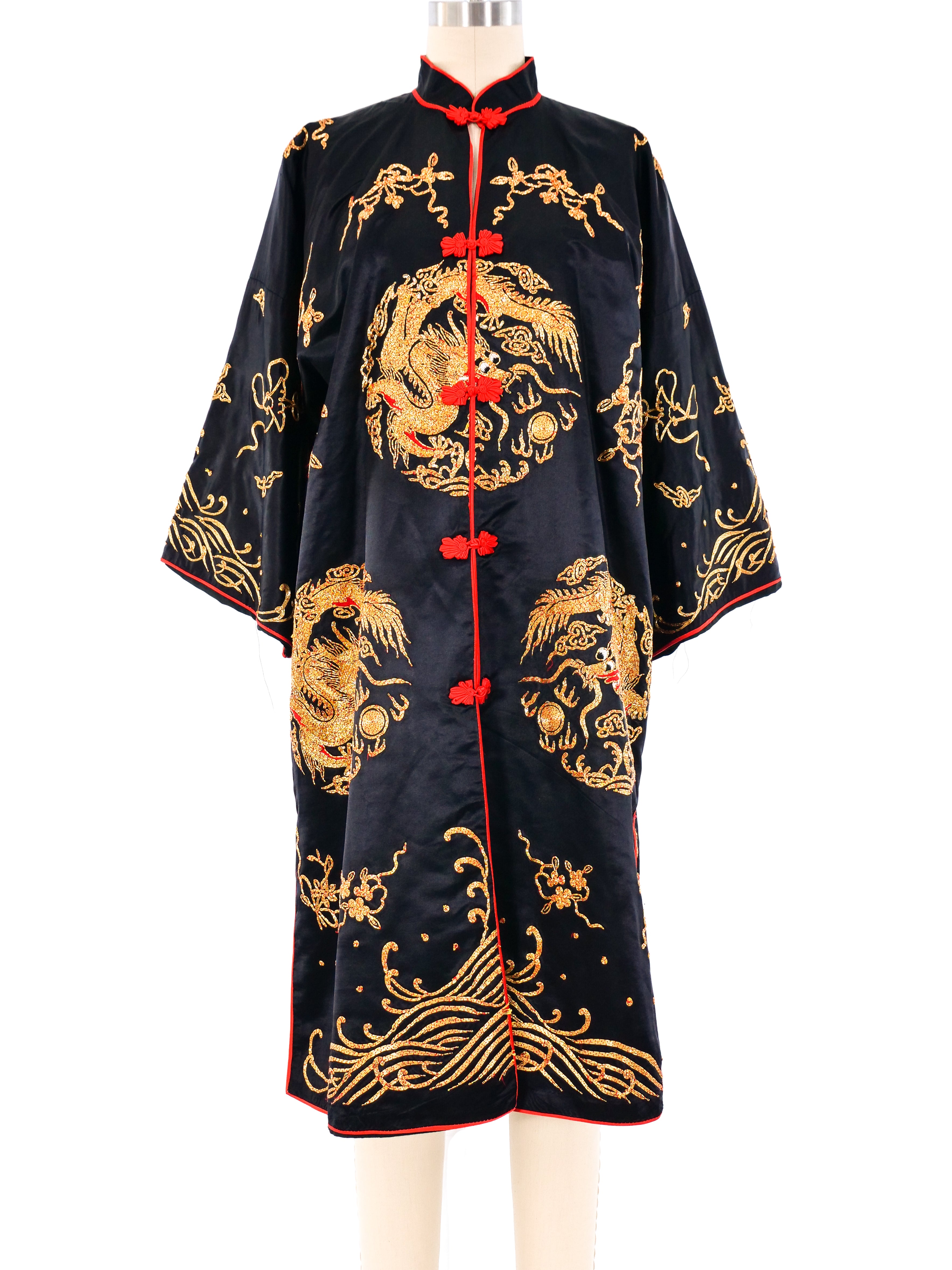 Hand Embroidered Metallic Dragon Motif Robe